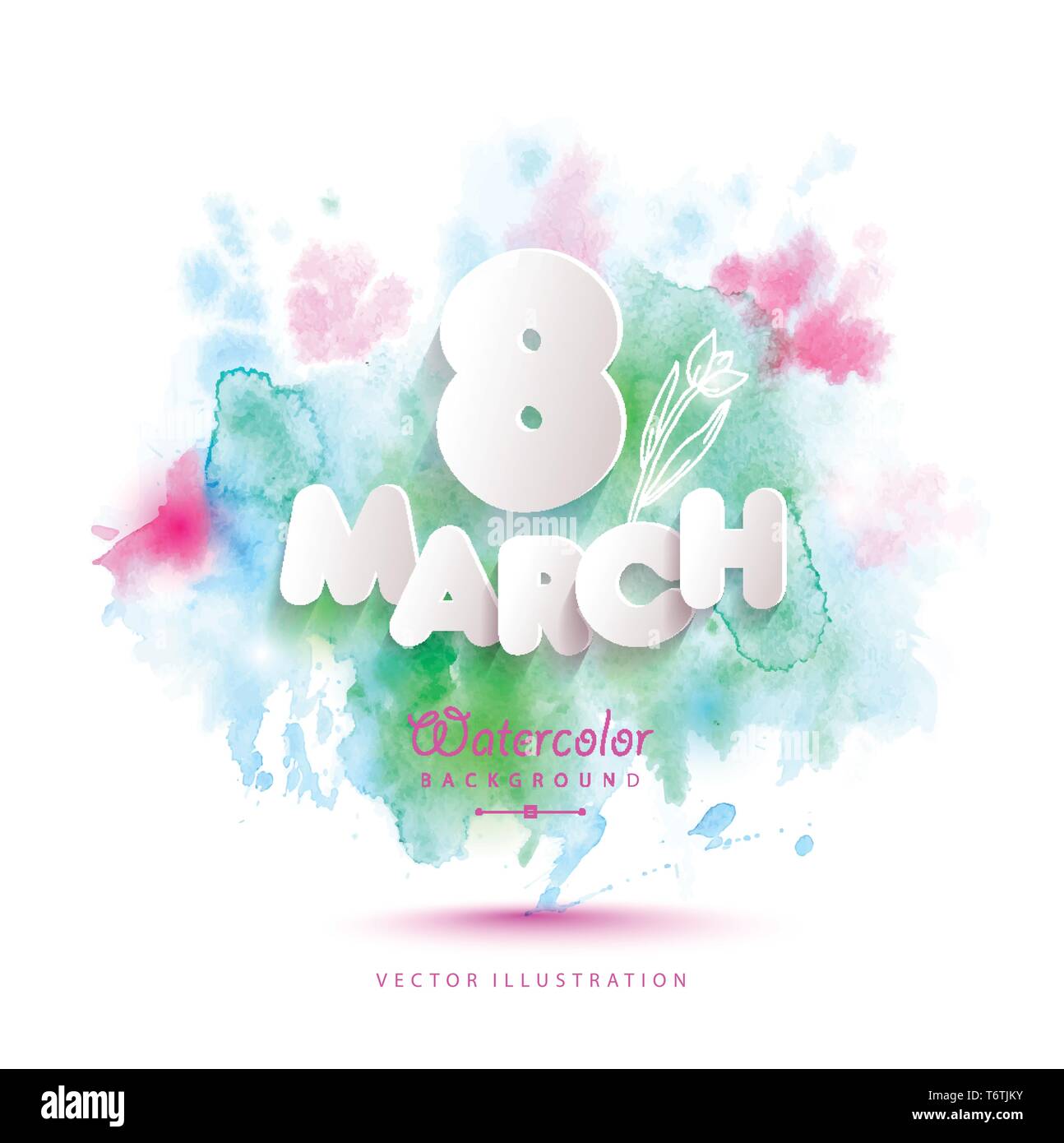 8 March vector greeting card on watercolor background Stock Vector ...
