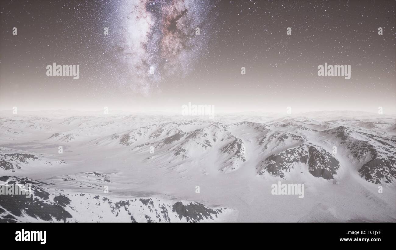 aerial view of Milky Way above snow covered terrain Stock Photo - Alamy