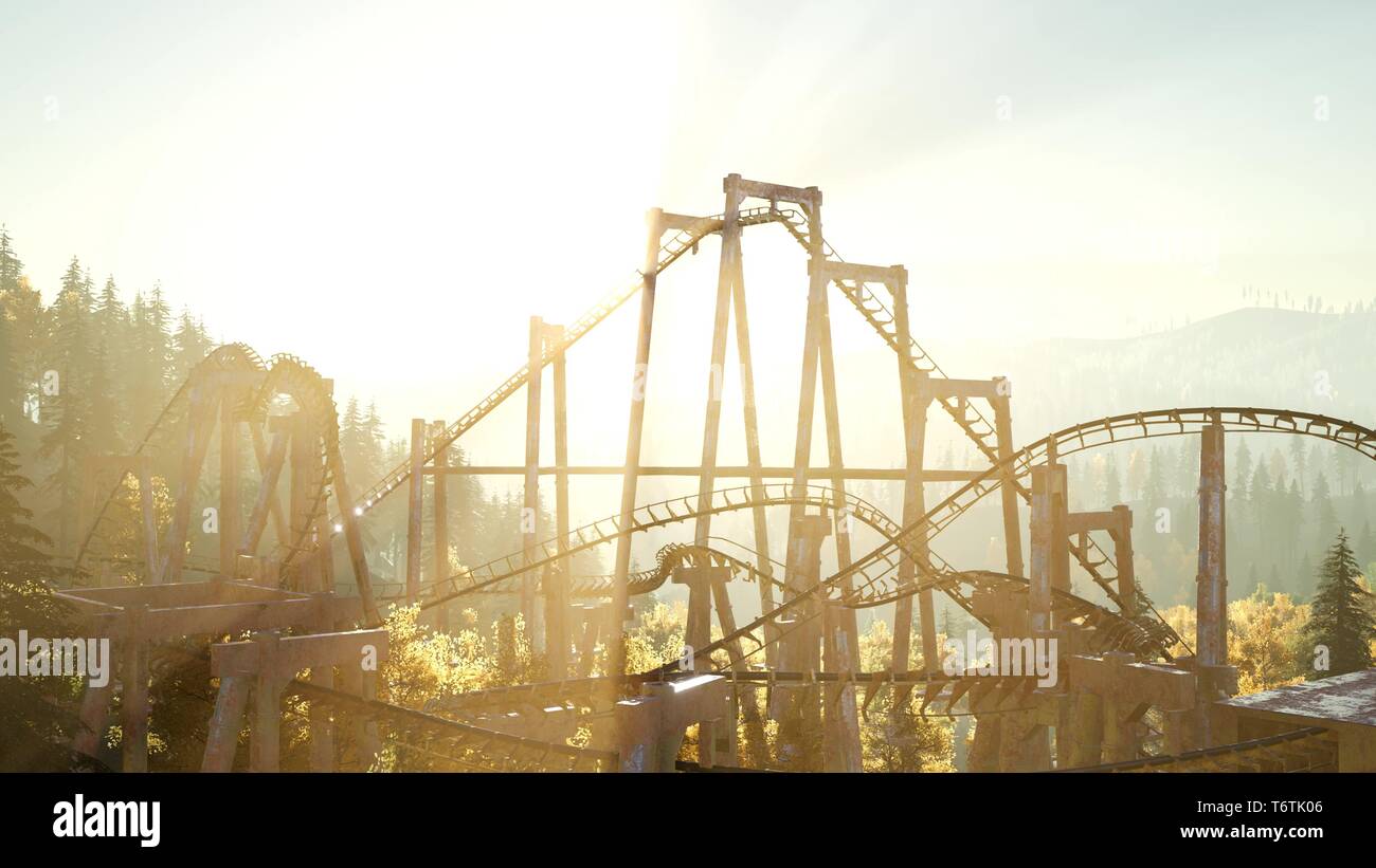 old roller coaster at sunset in forest Stock Photo - Alamy
