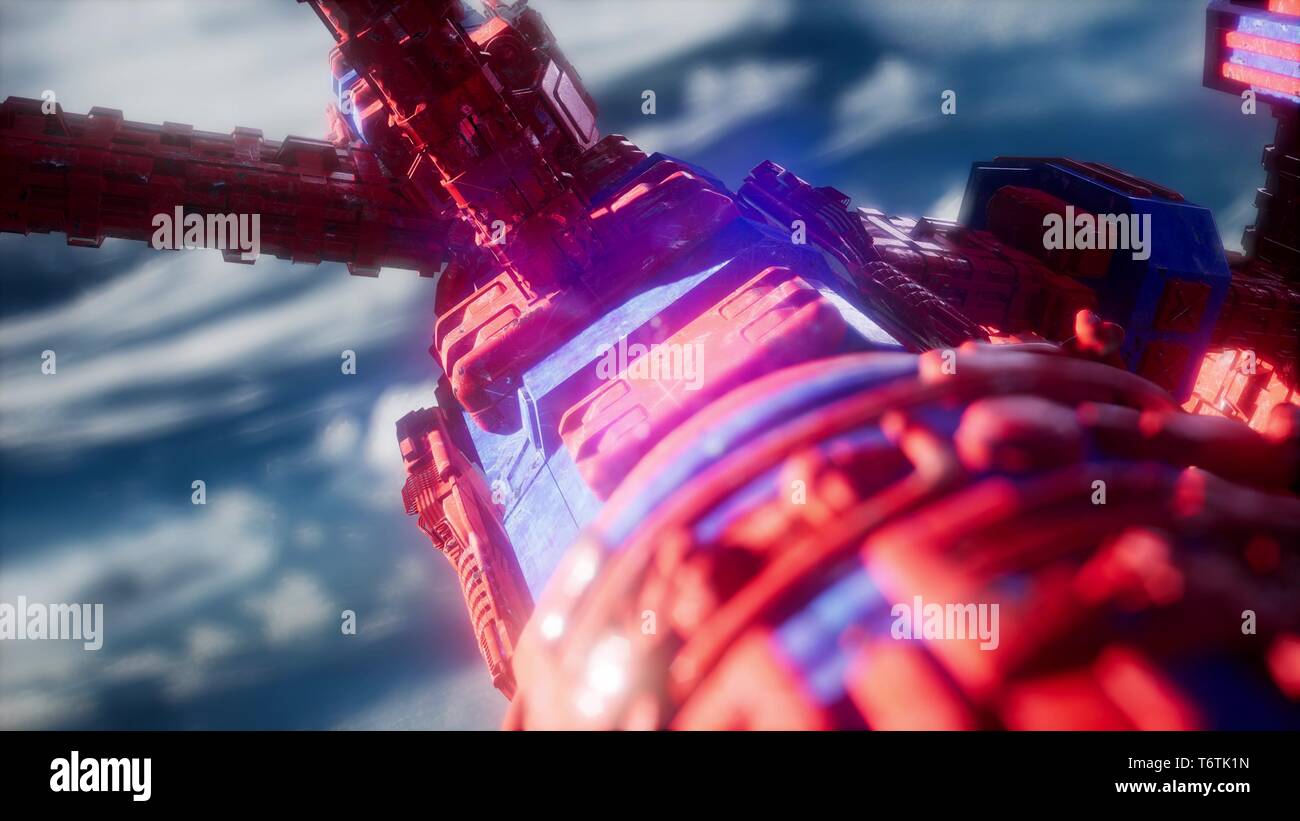 Highly detailed huge spaceship approaching to the Earth Stock Photo - Alamy