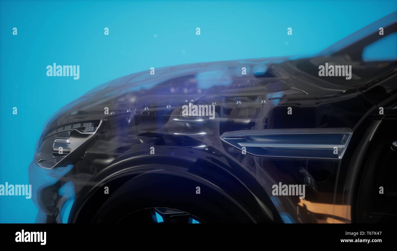 engine and other parts visible in car Stock Photo - Alamy