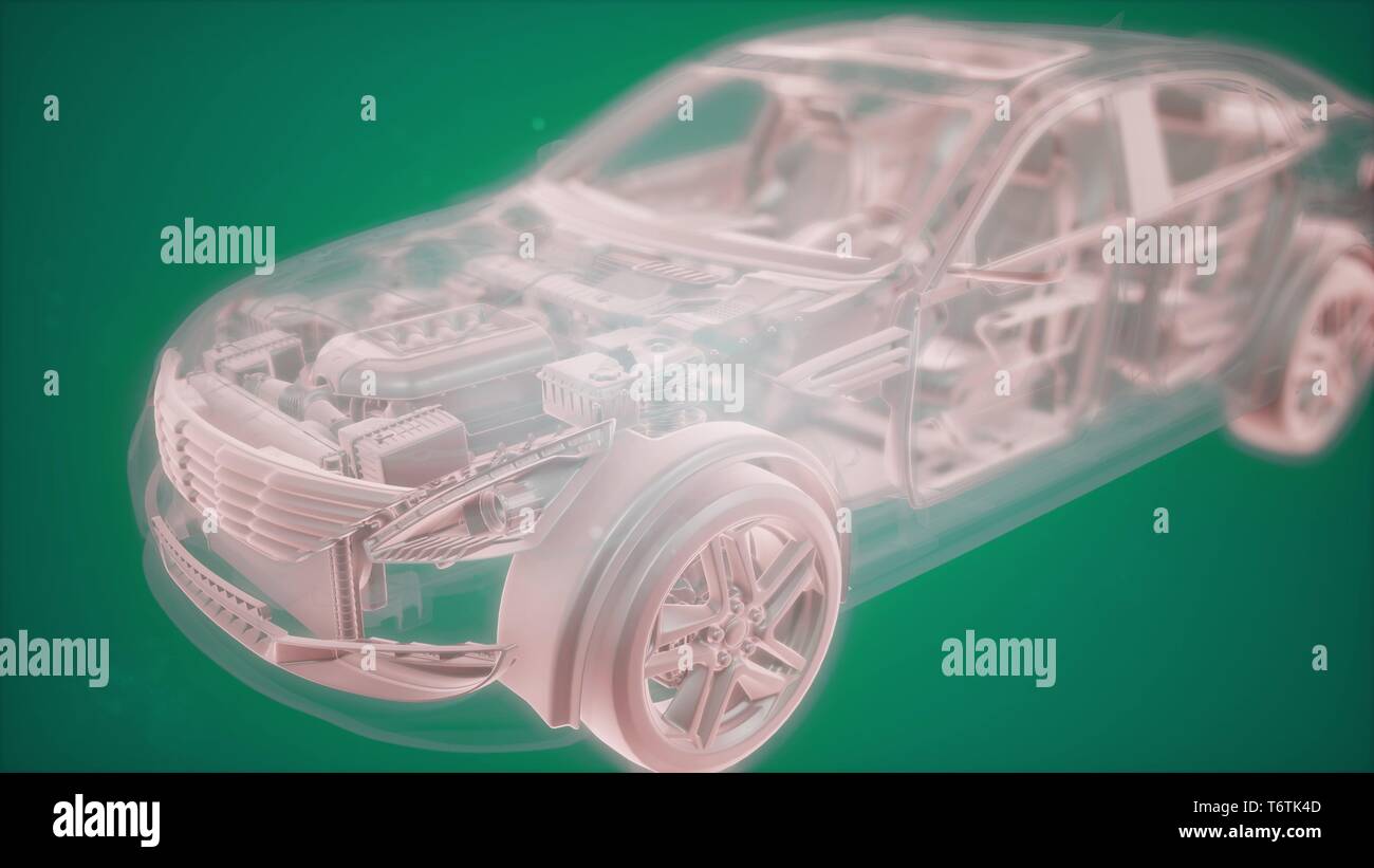 Holographic animation of 3D wireframe car model with engine Stock Photo ...