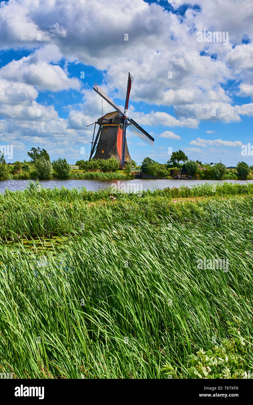 Netherlands rural lanscape with windmills at famous tourist site ...