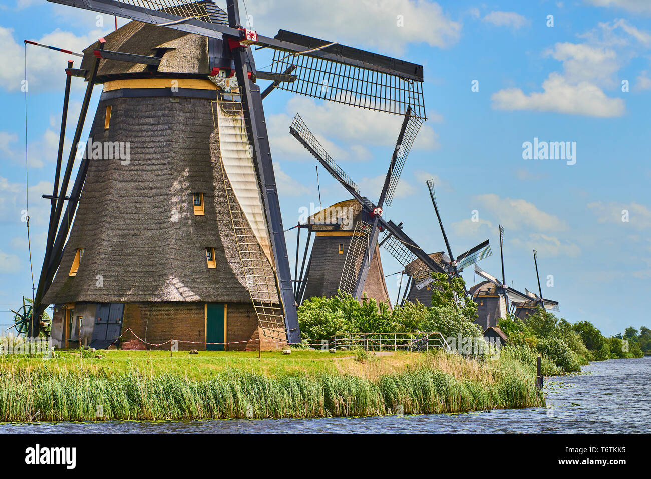 Netherlands rural lanscape with windmills at famous tourist site ...