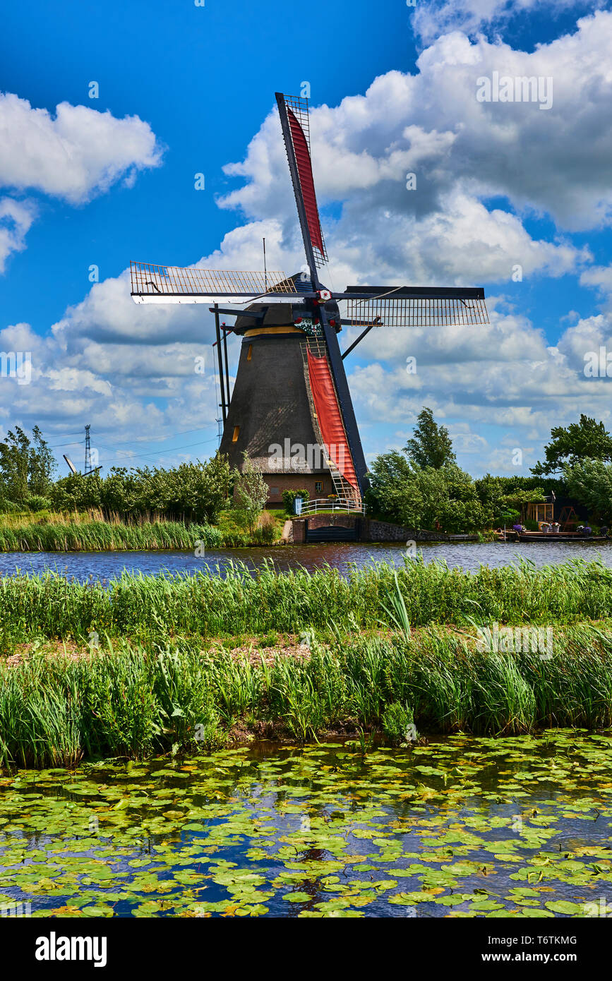 Netherlands rural lanscape with windmills at famous tourist site ...