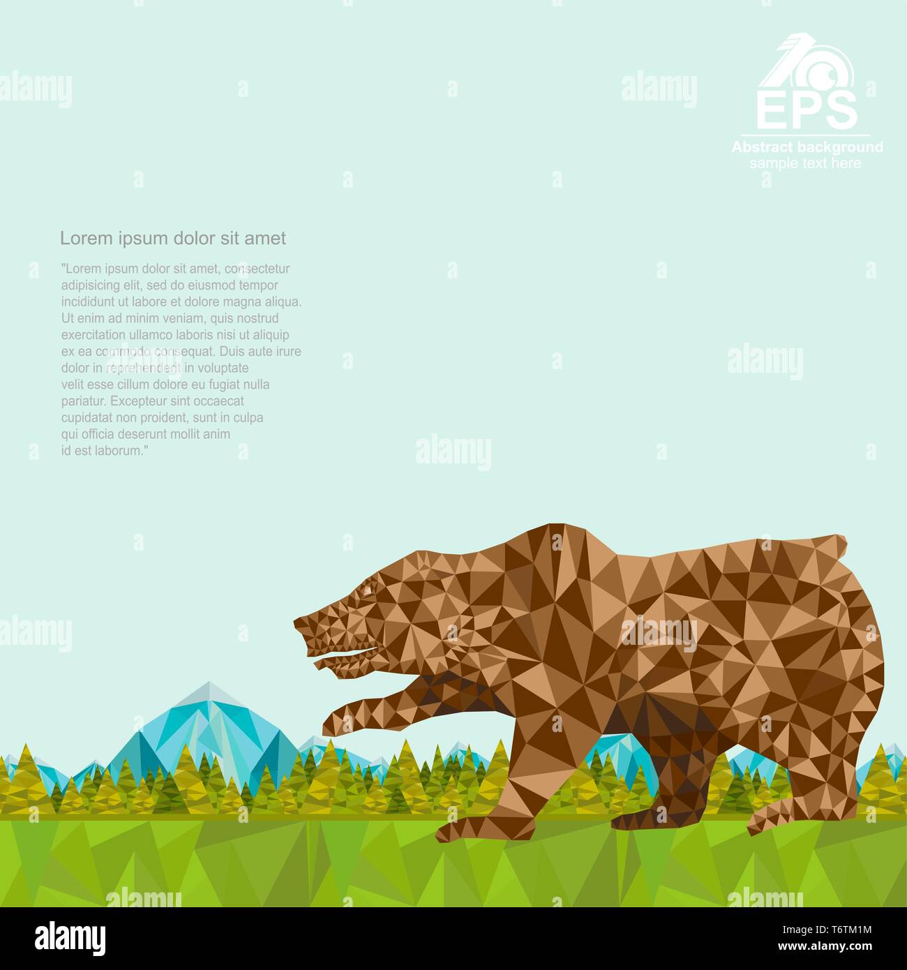 crumpled paper background with bear and forest and mountines on ...