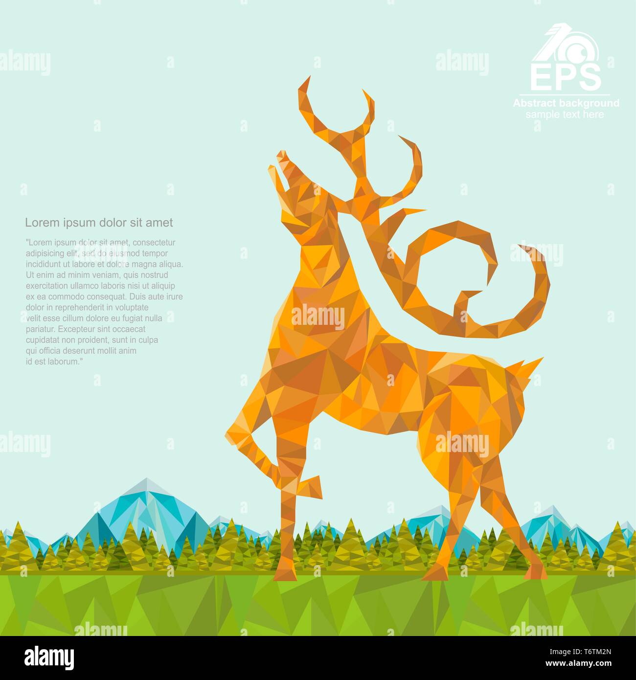 crumpled paper background with deer and forest and mountines on ...