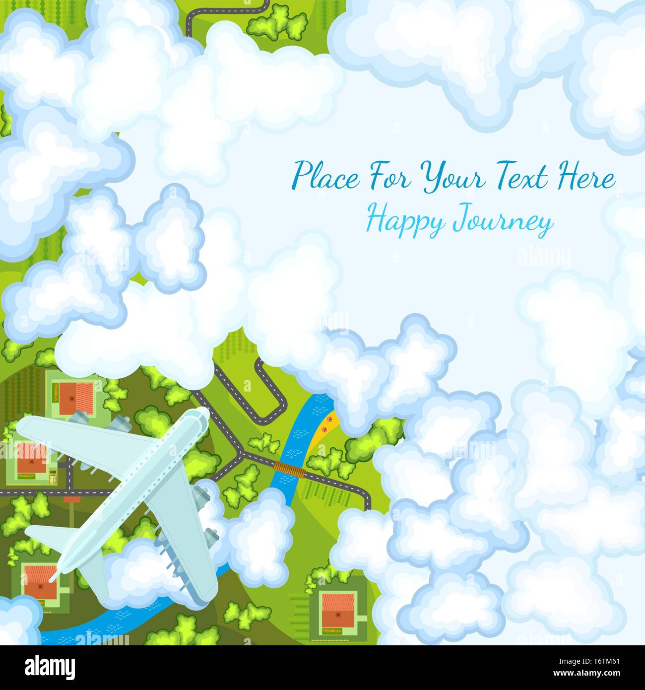 flat background with plane top view above countryside landscape Stock ...