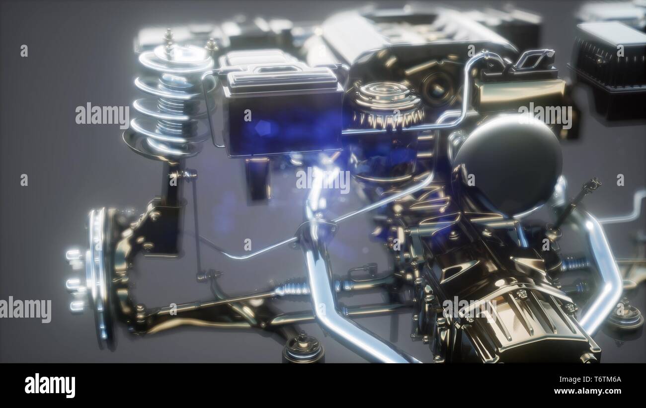 Detailed Car Engine and Other Parts Stock Photo - Alamy