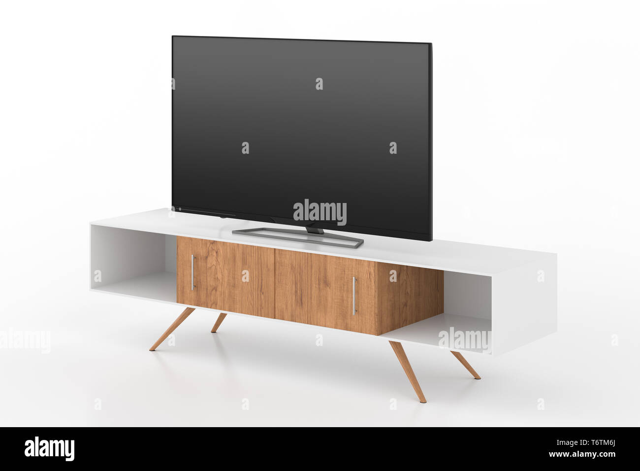 TV on the cabinet isolated on white background. Side view Stock Photo ...