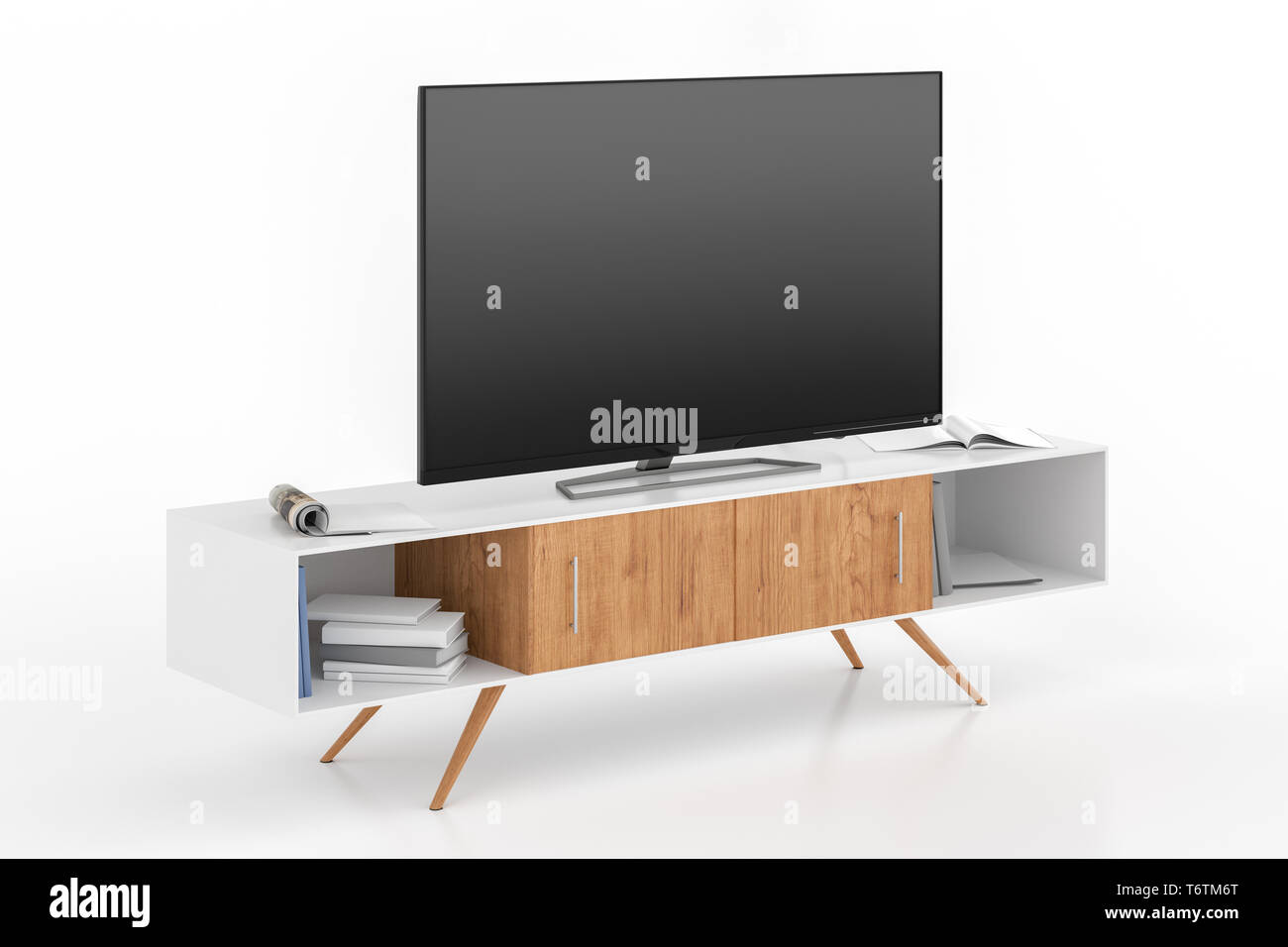 TV on the cabinet isolated on white background. Side view Stock Photo ...