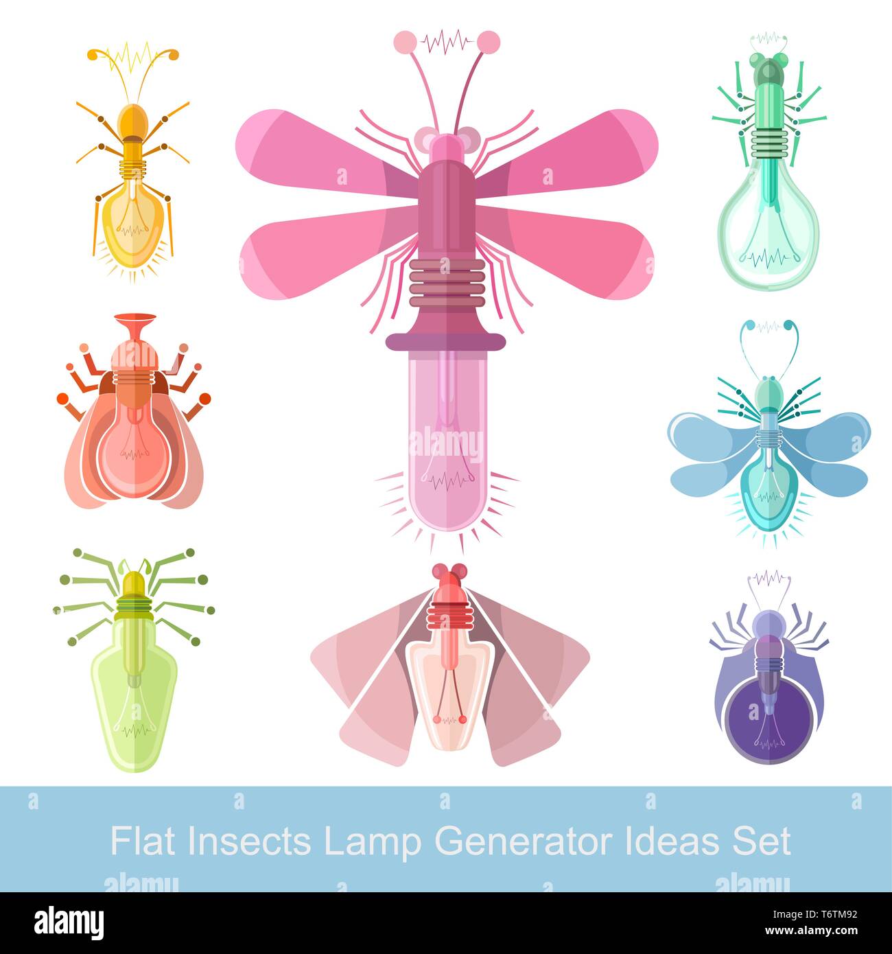 flat design icon of different insects with lamps generator ideas Stock ...