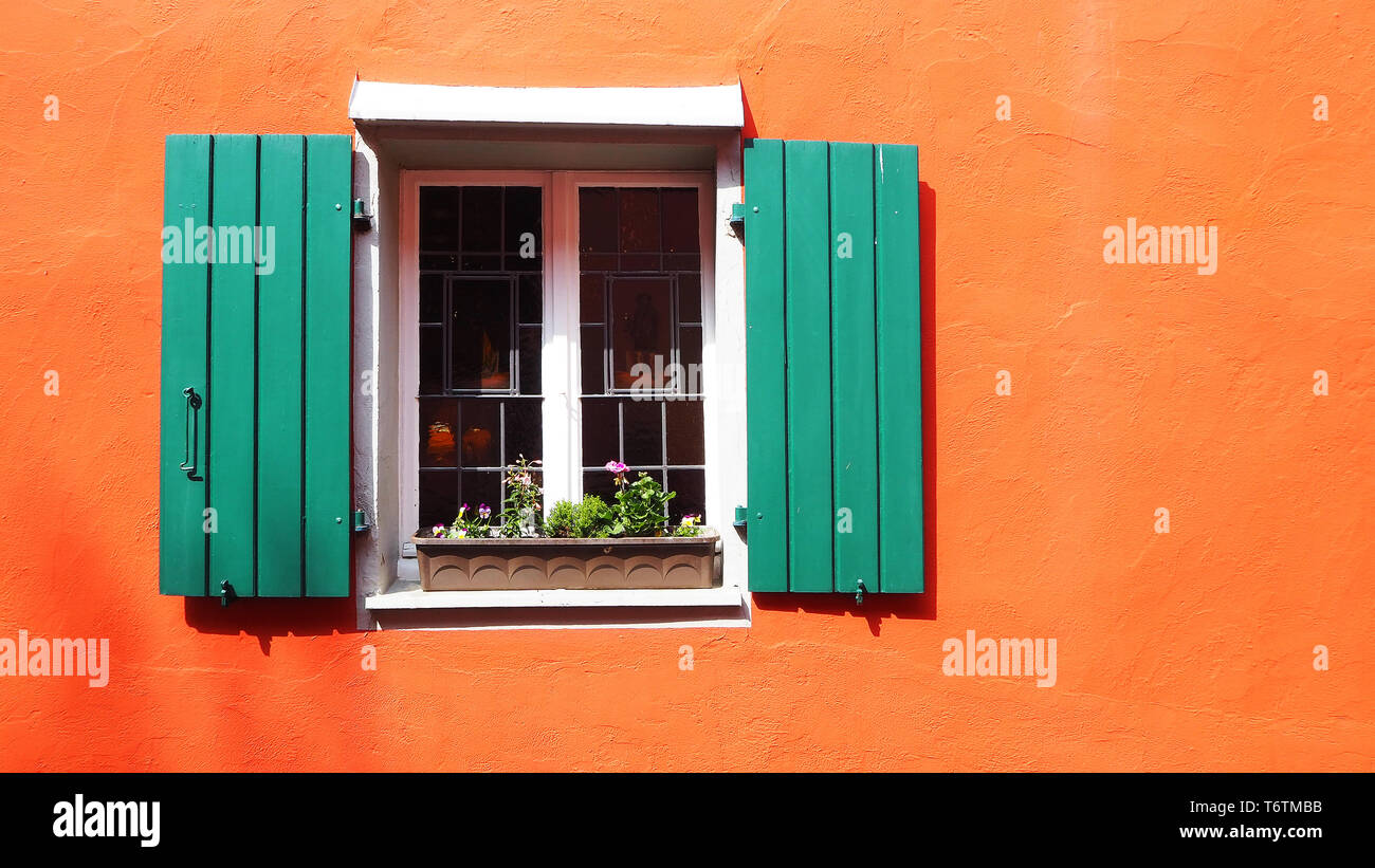 Green Window Orange Wall Stock Photo - Alamy