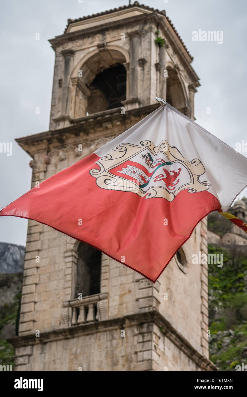 Flag of Kotor fluttering in the wind Stock Photo - Alamy