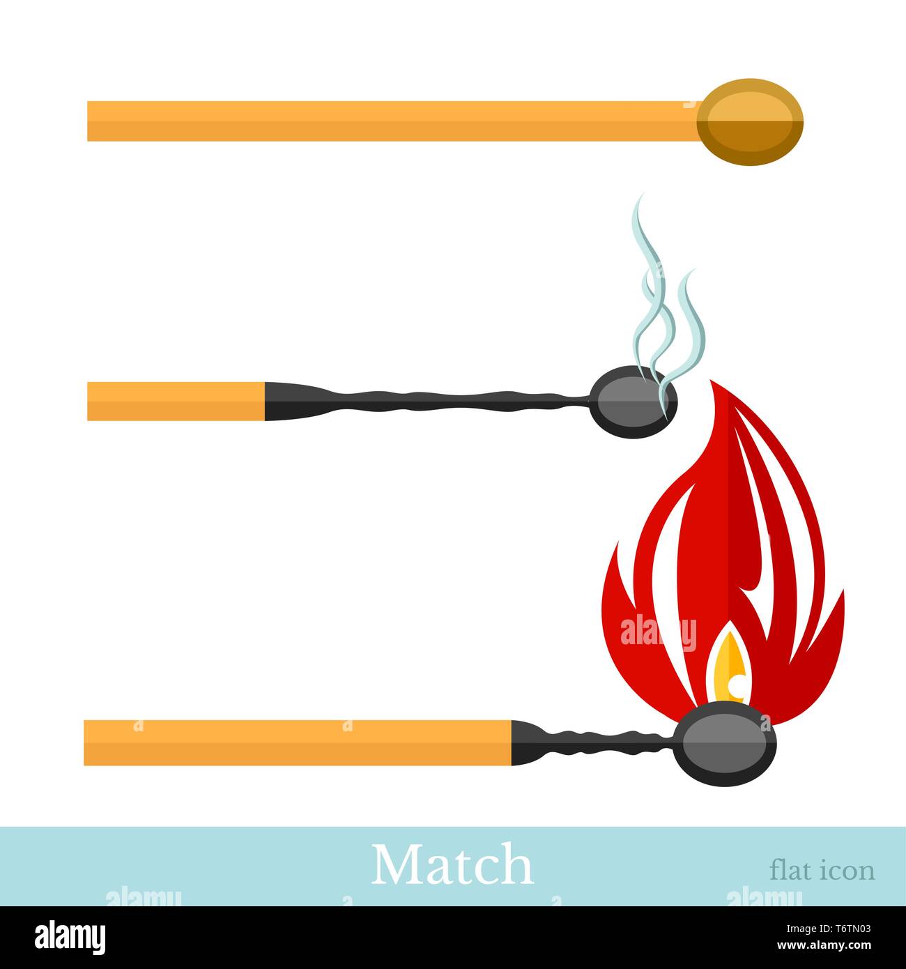 flat match new burn and burned match isolated on white background Stock ...
