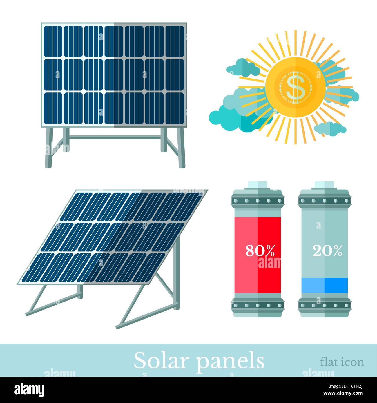 flat solar panels battery and sun Stock Vector Image & Art - Alamy