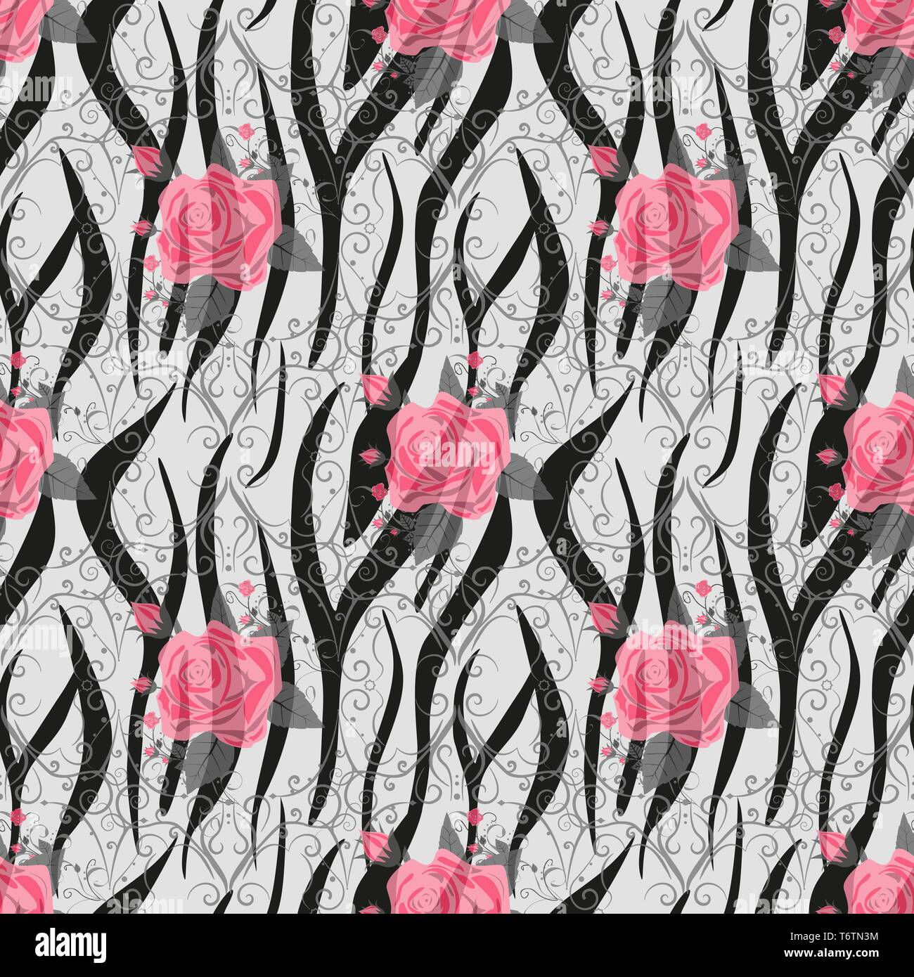Zebra Stripes with red rose Flowers Seamless Pattern. Zebra print ...