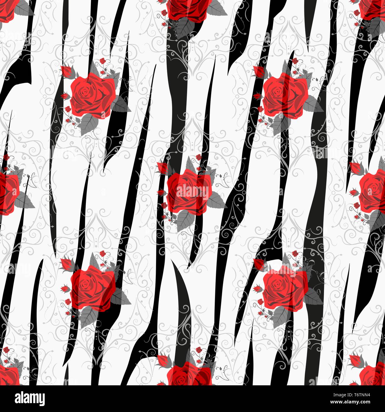Zebra Stripes with red rose Flowers Seamless Pattern. Zebra print ...