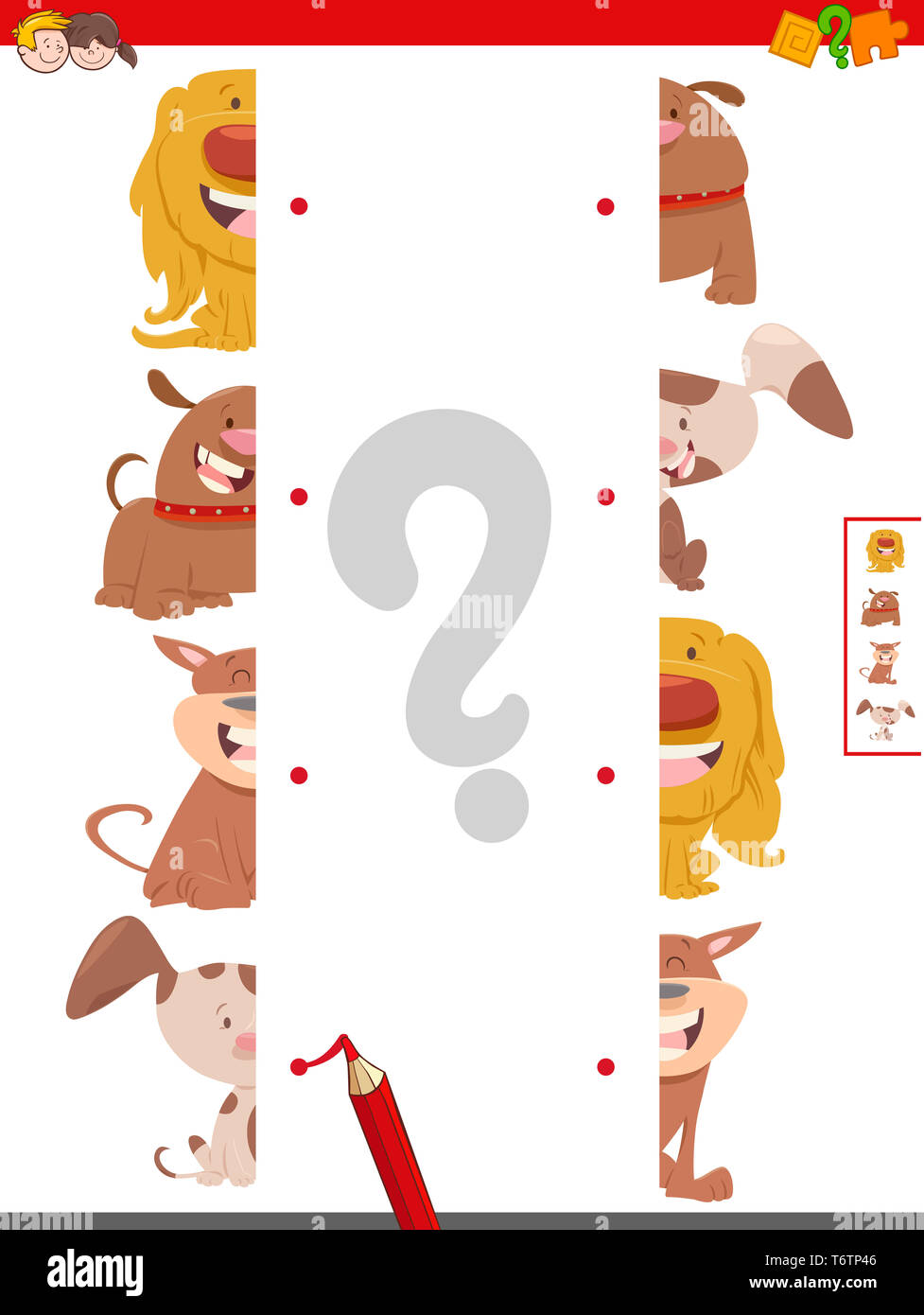 match halves of dogs educational game Stock Photo - Alamy