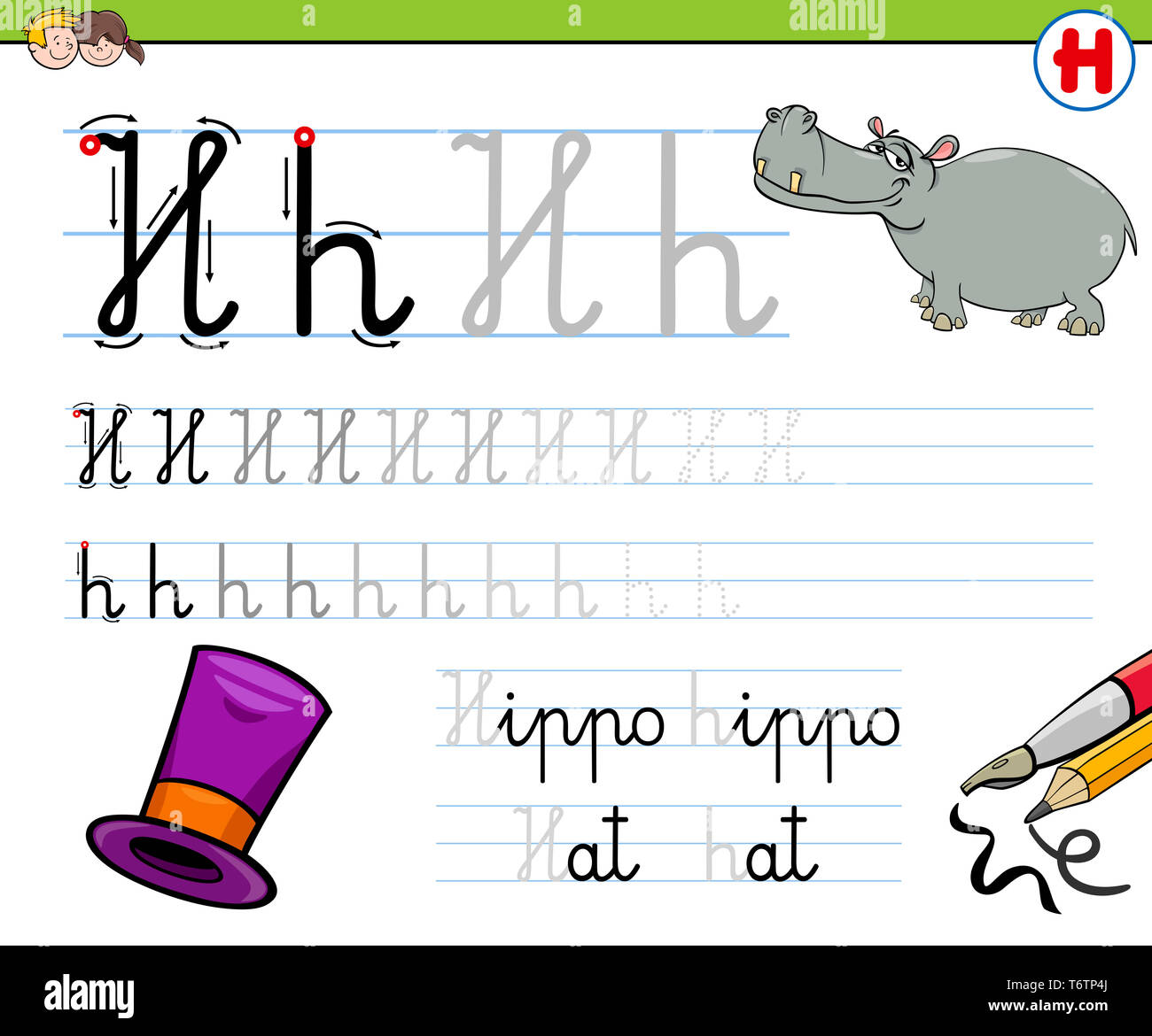 how to write letter H workbook for children Stock Photo - Alamy