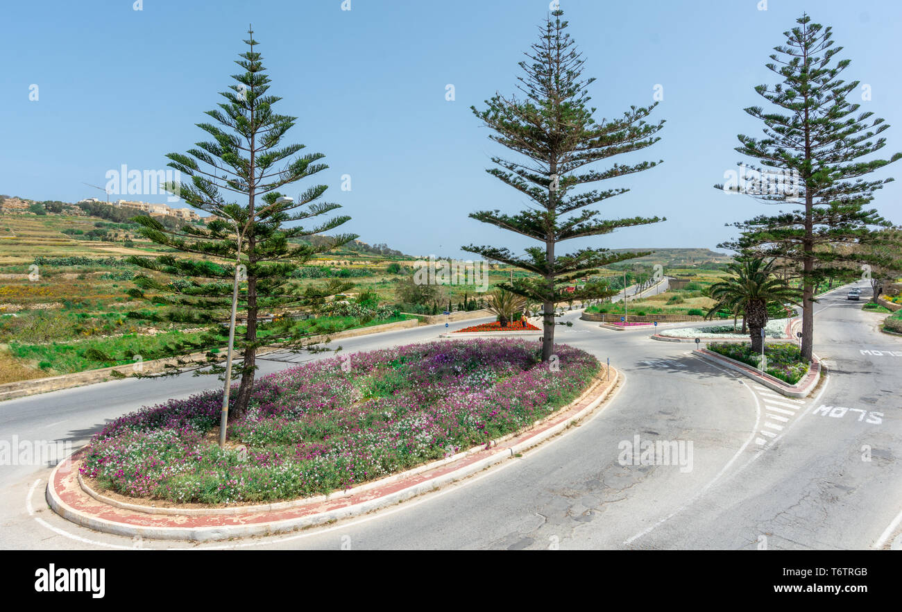 Flowers arrangement and roundabouts in Malta and Gozo Stock Photo - Alamy