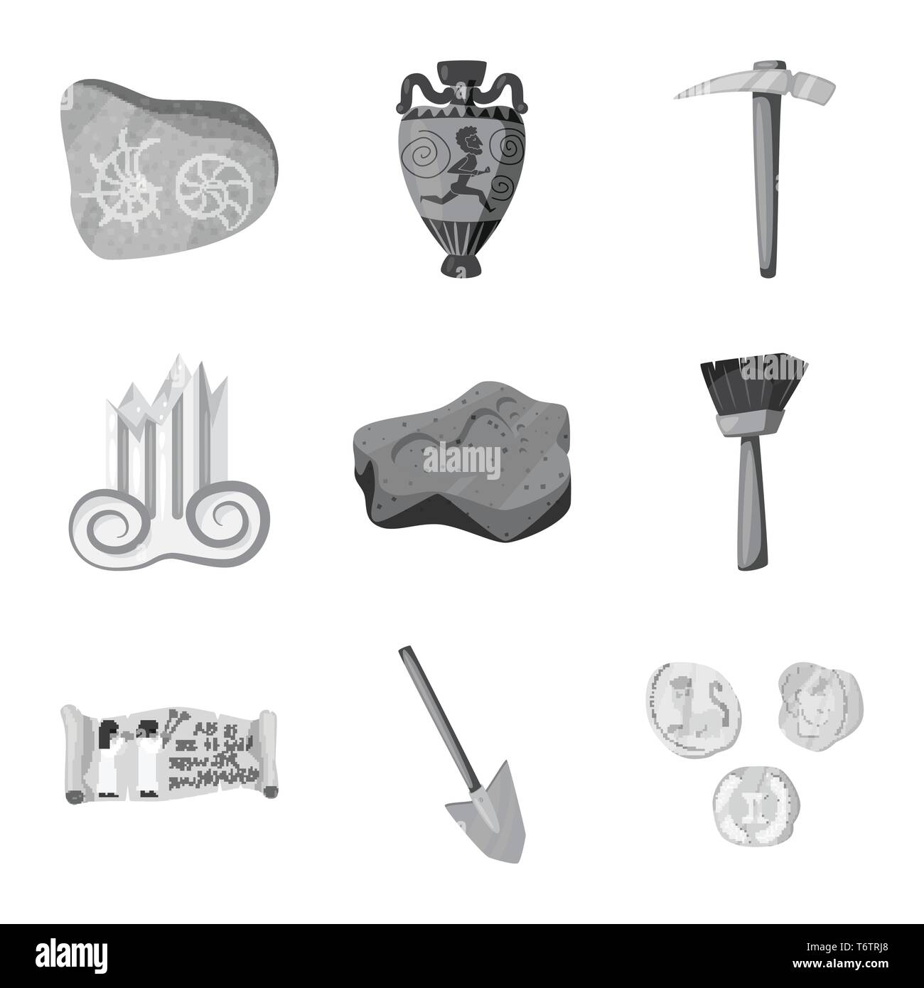 rock,amphora,pickaxe,architecture,brush,scroll,shovel,coins,black ...
