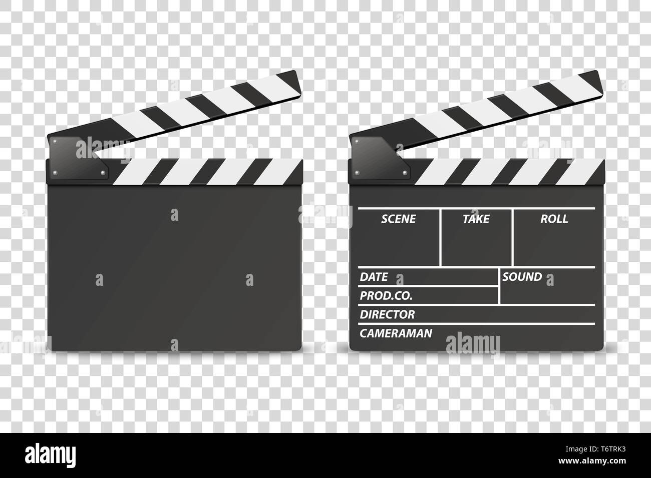 Vector 3d Realistic Opened Movie Film Clap Board Icon Set Closeup ...