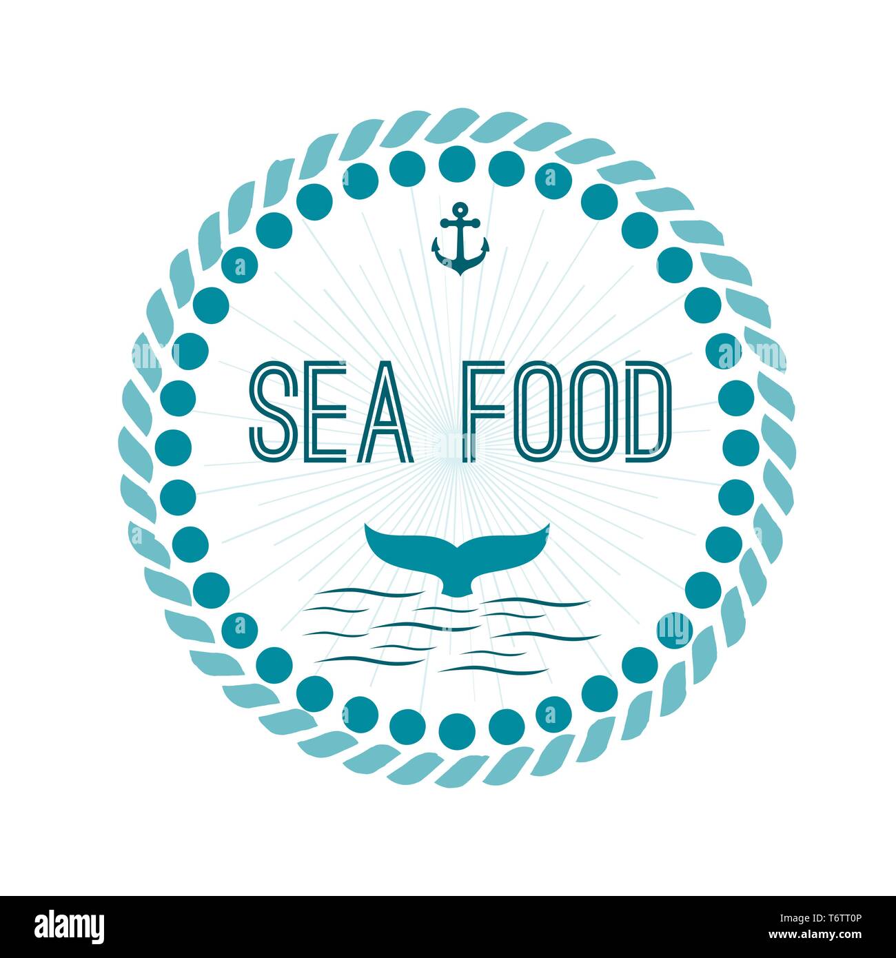logo with a dolphin fish host with waves and anchor round blue on an ...