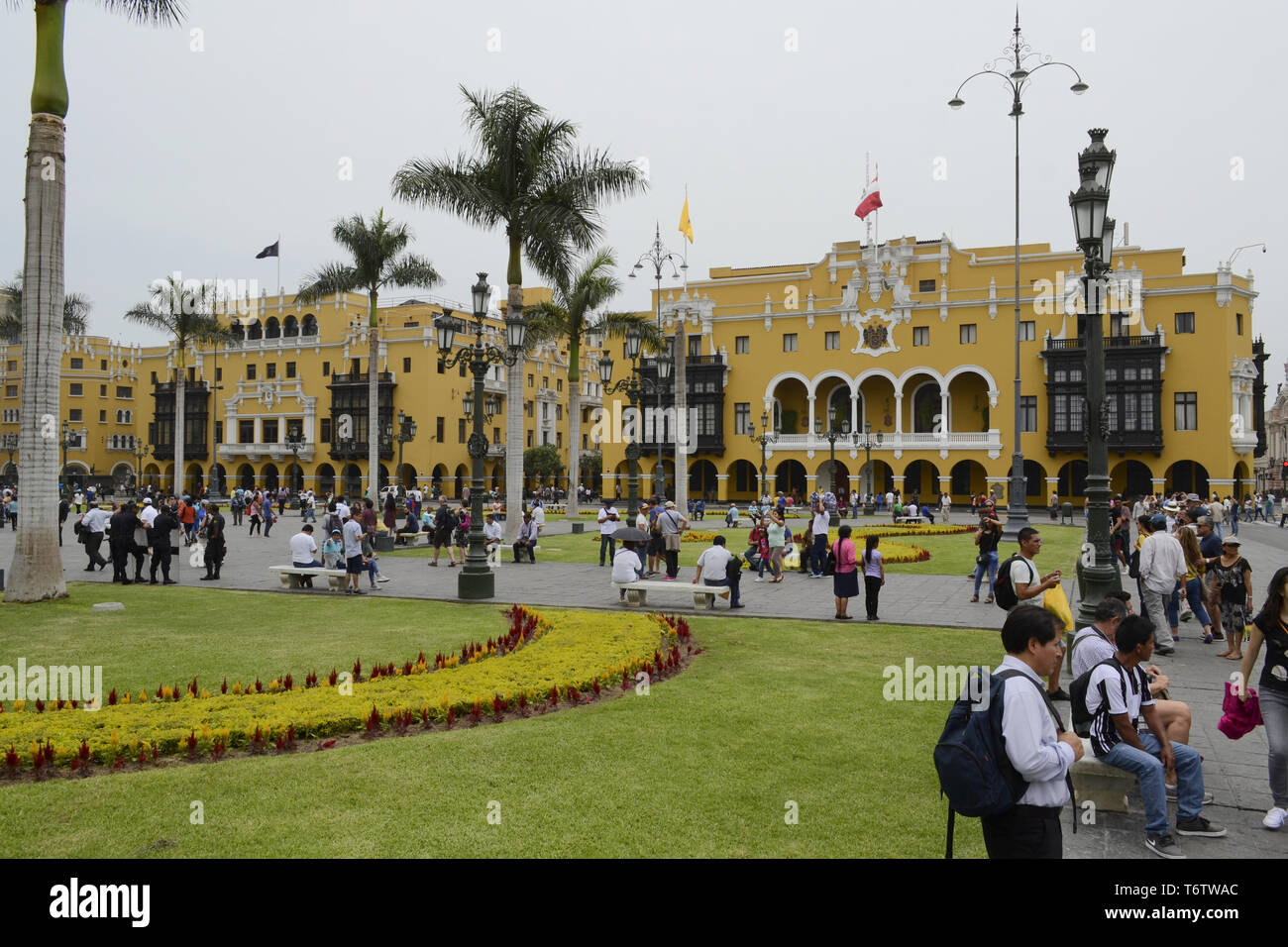 View of the buildings around the Plaza Mayor in Lima, Peru Stock Photo ...