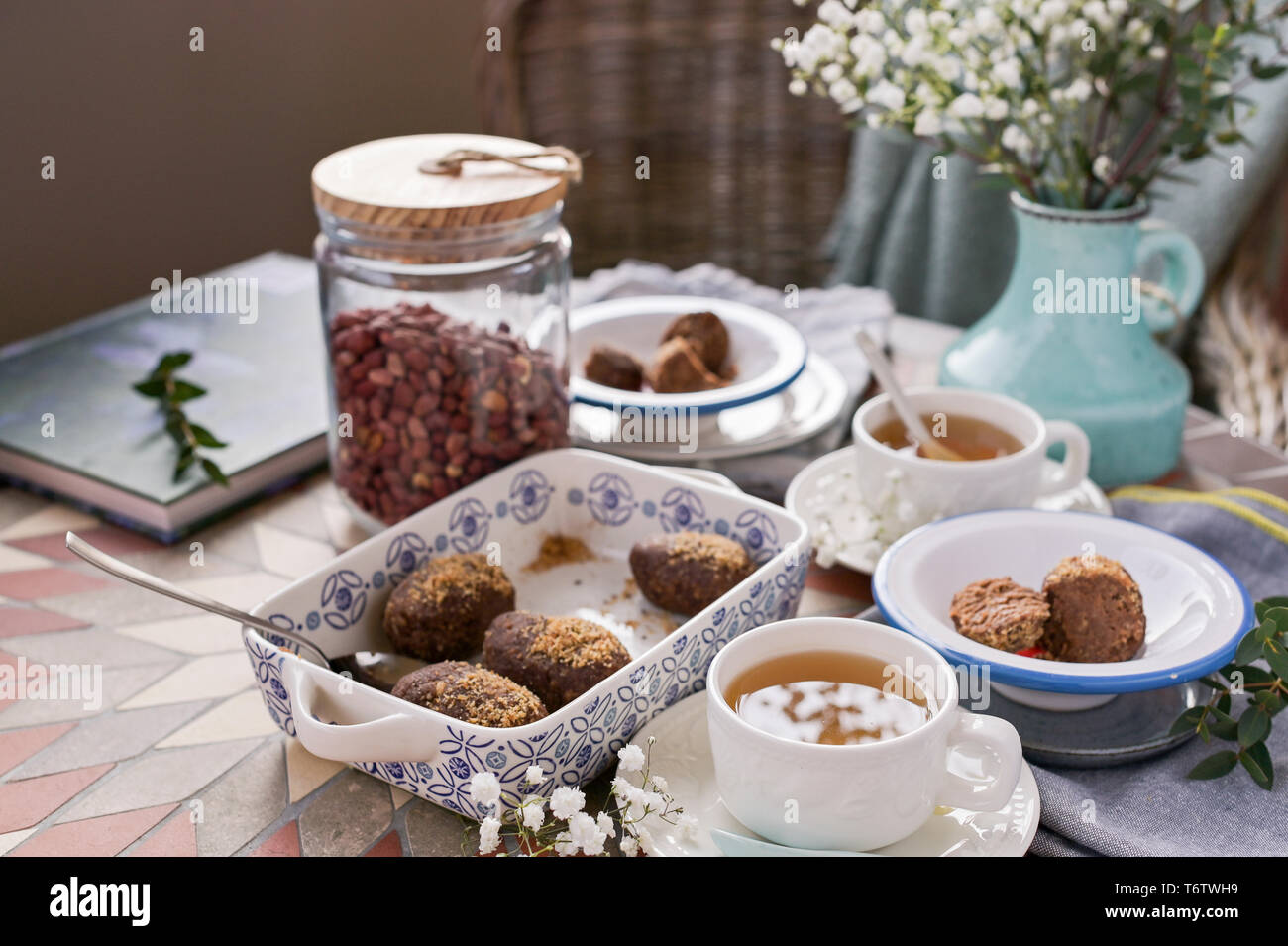 Traditional Russian cake with cocoa in the shape of a ball. Served ...