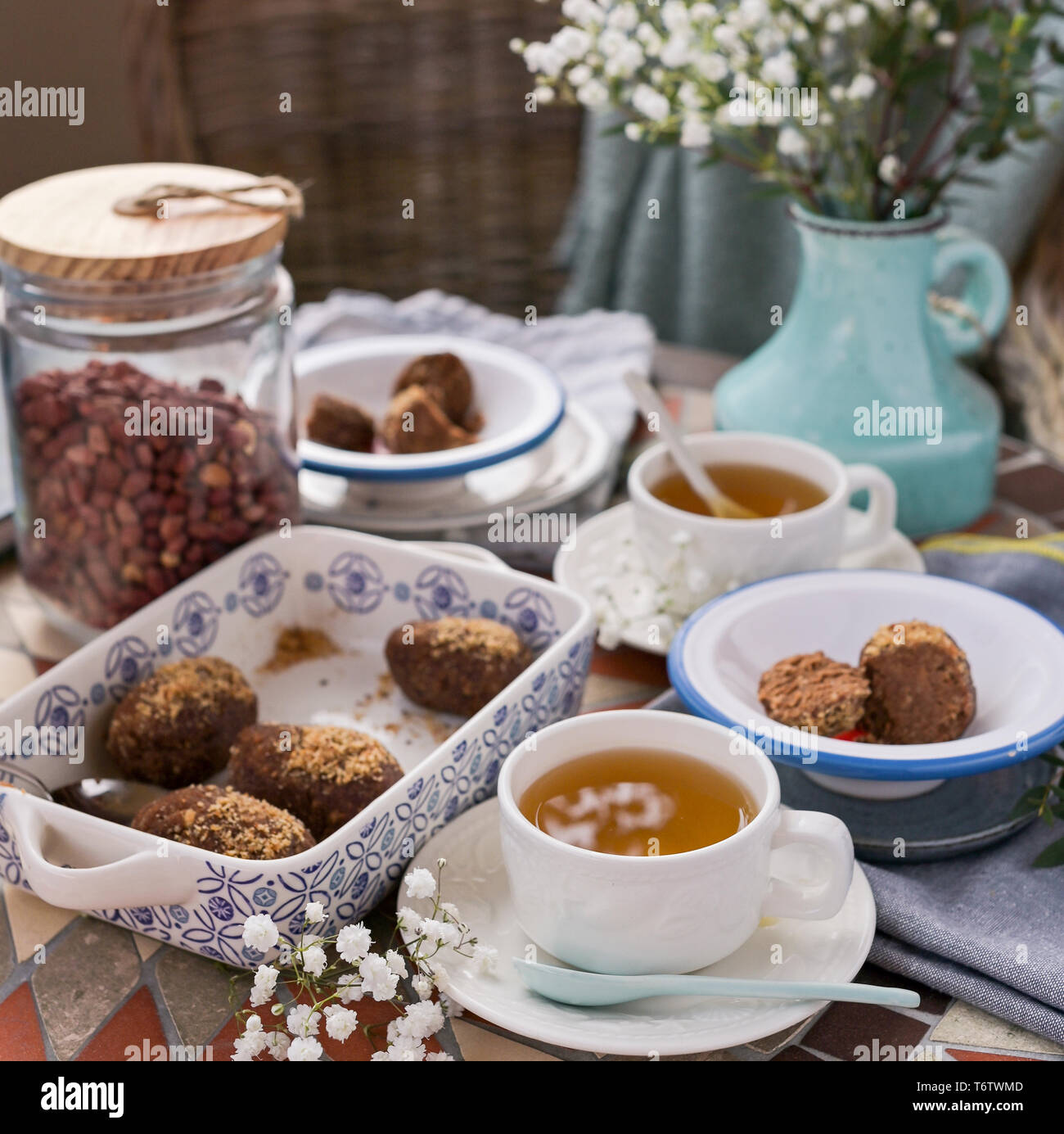 Traditional Russian cake with cocoa in the shape of a ball. Served ...