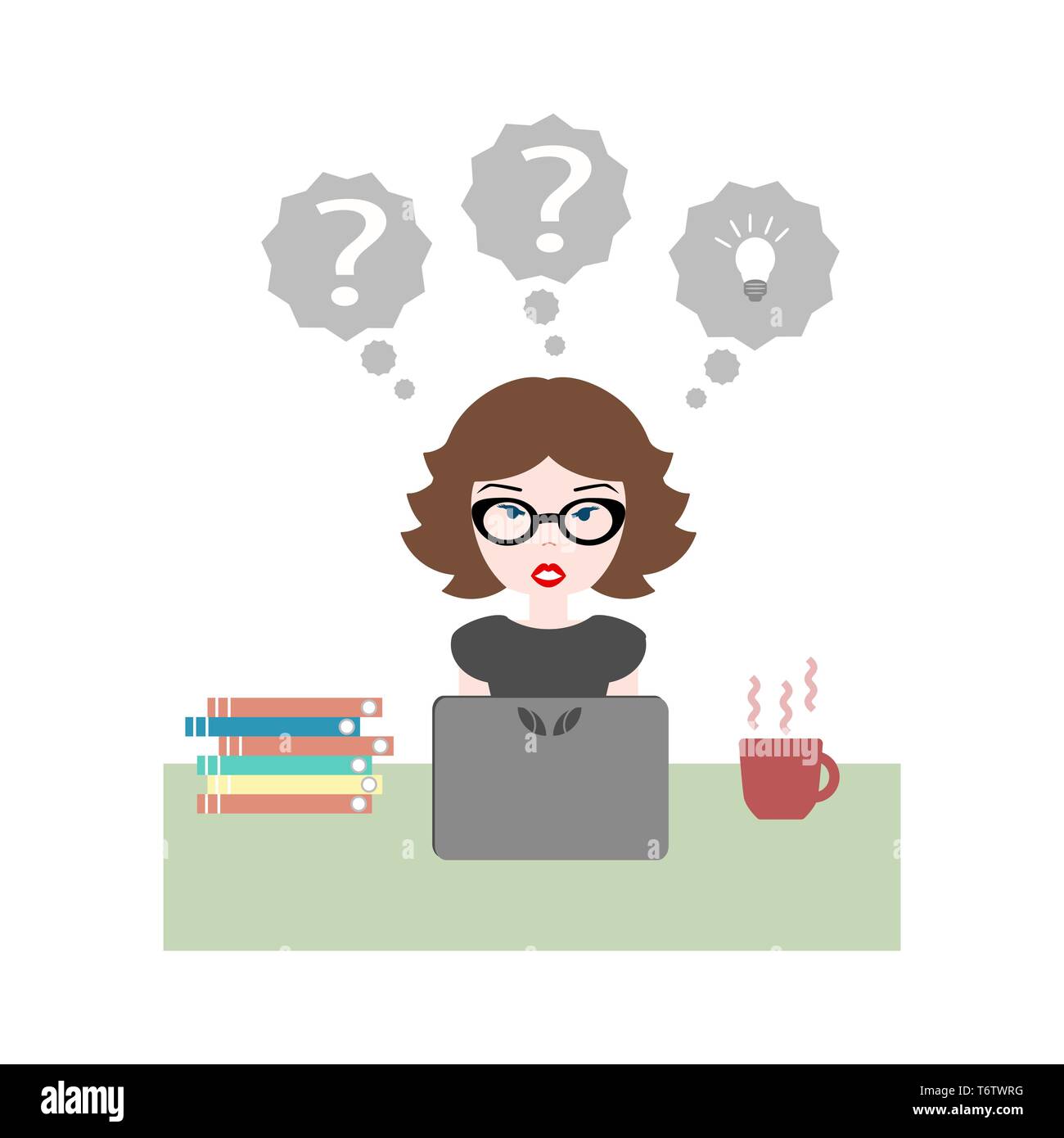 Cartoon confused girl computer hi-res stock photography and images - Alamy