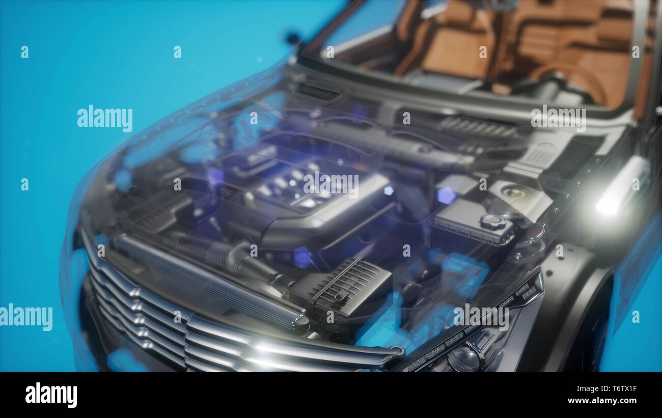 Detailed Car Engine and Other Parts Stock Photo - Alamy