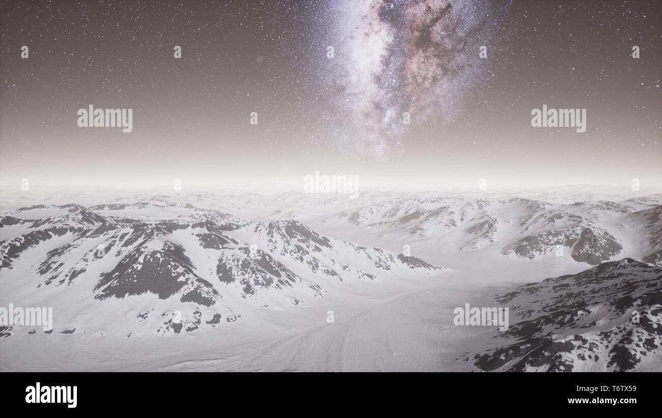 aerial view of Milky Way above snow covered terrain Stock Photo - Alamy