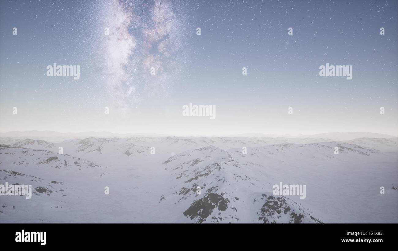aerial view of Milky Way above snow covered terrain Stock Photo - Alamy