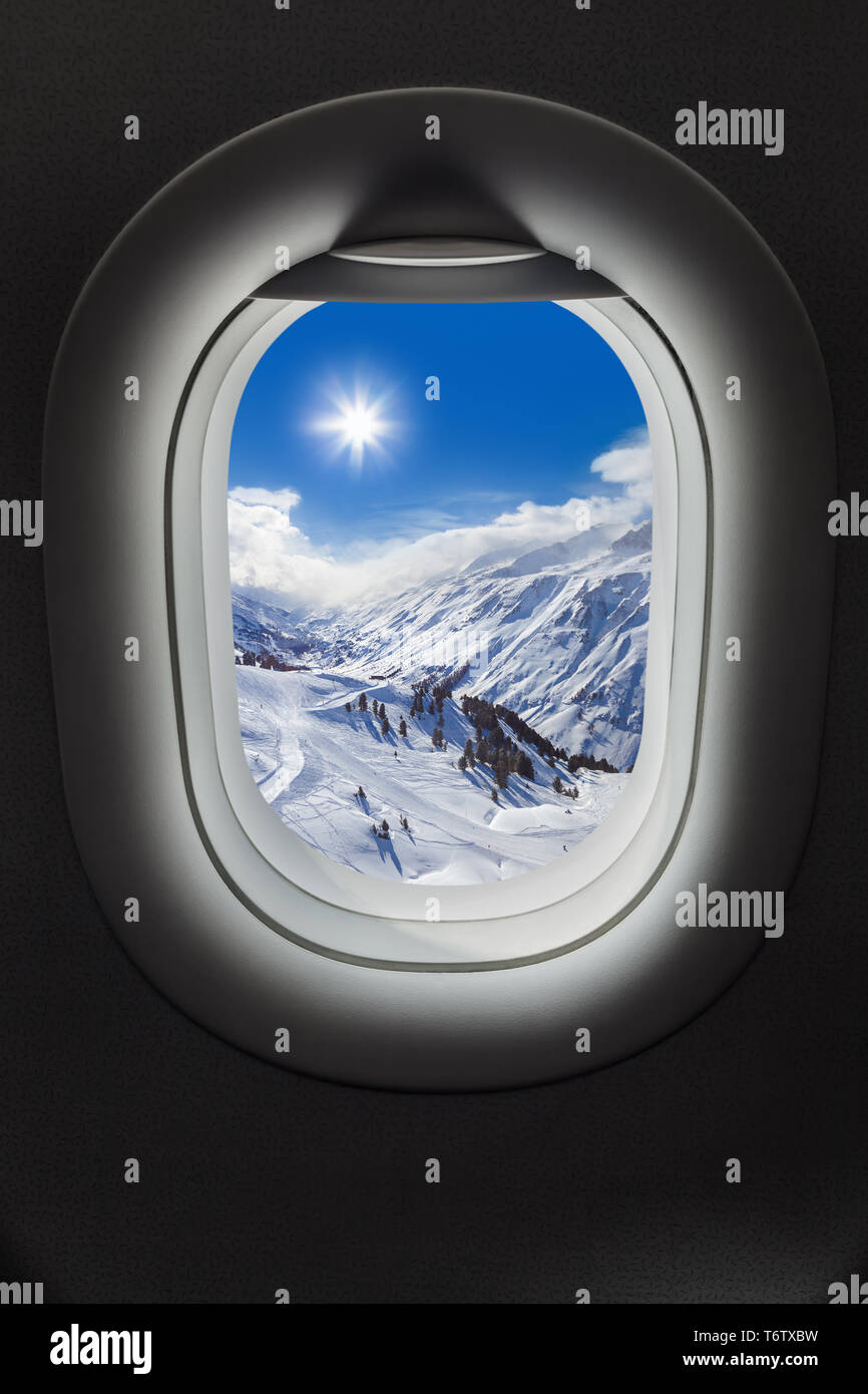 Mountains Alps at Austria in airplane window Stock Photo - Alamy