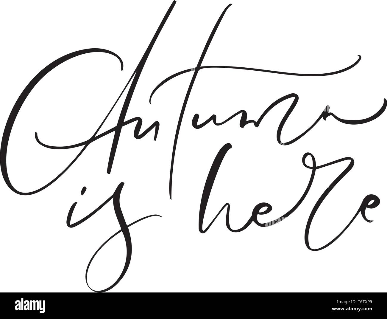 Autumn is here lettering calligraphy text isolated on white background ...