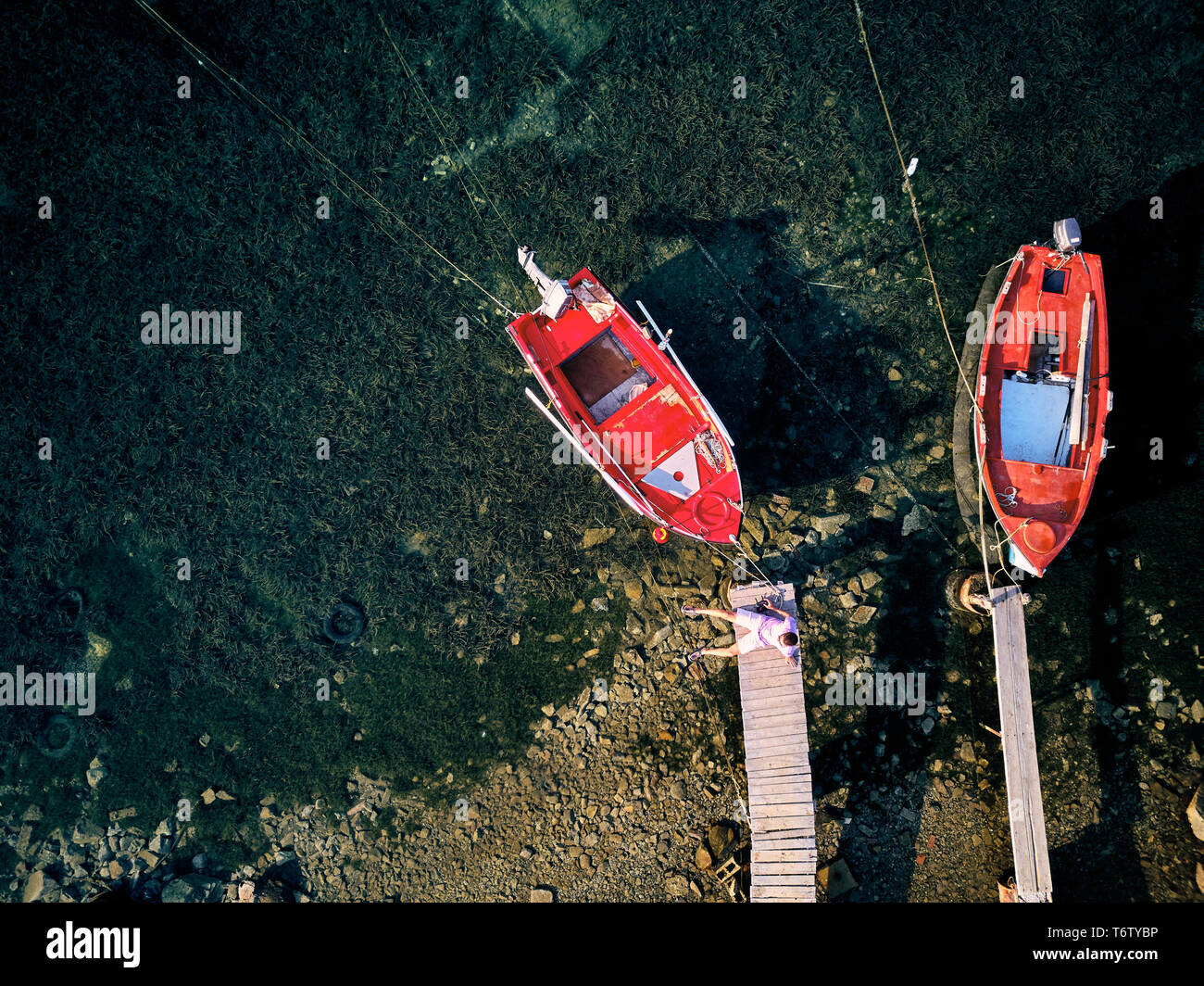 Aerial top view wooden dock hi-res stock photography and images - Alamy
