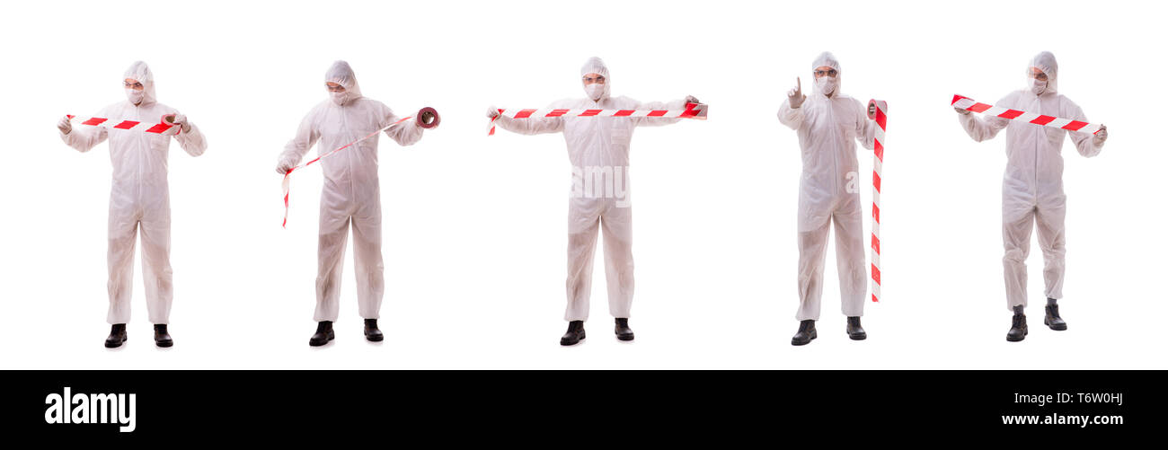 Forensic specialist in protective suit isolated on white Stock Photo ...