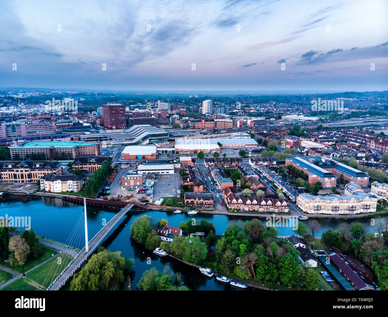 Aerial photograph of Reading, Berkshire, UK, taken at sunrise ...