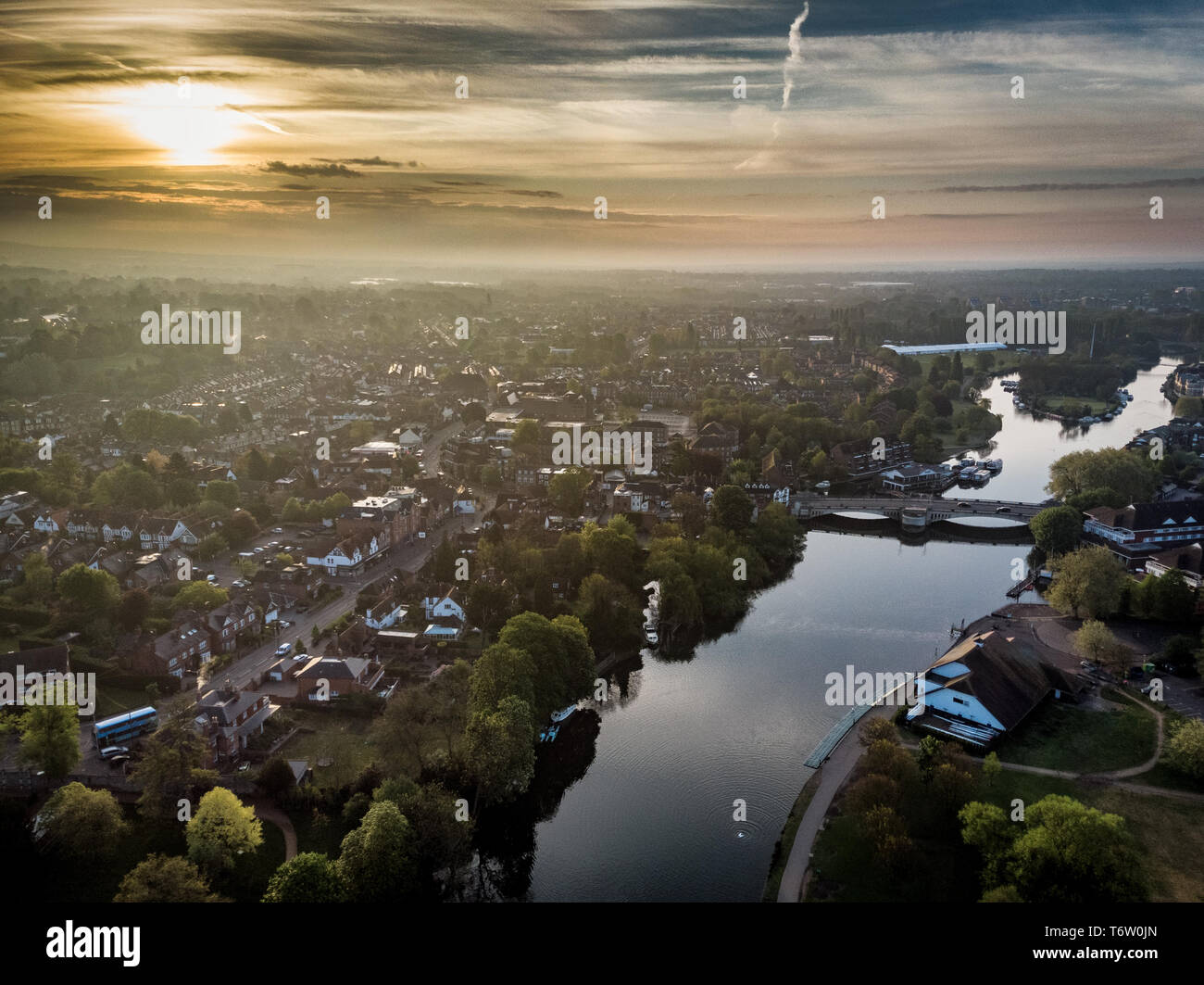 Aerial photograph of Reading, Berkshire, UK, taken at sunrise ...