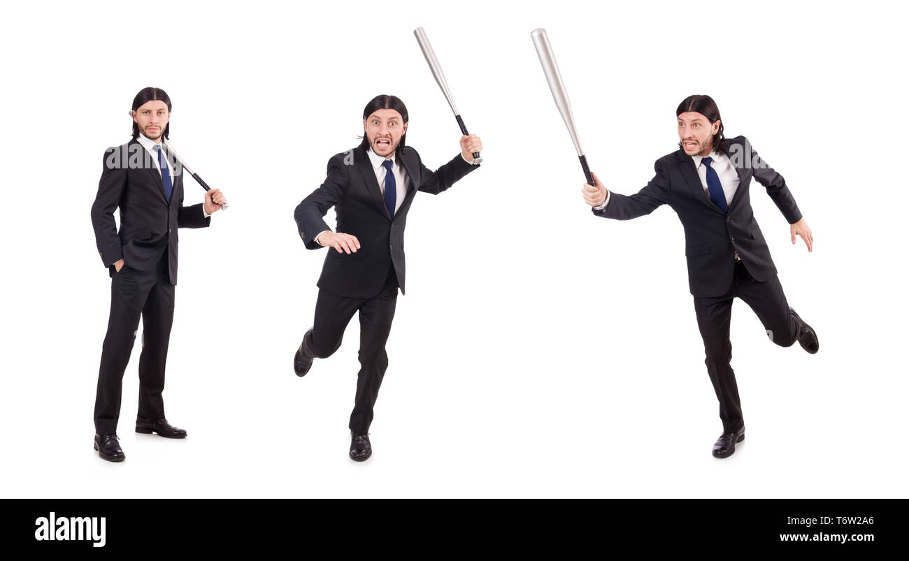 Man with baseball bat isolated on white Stock Photo - Alamy