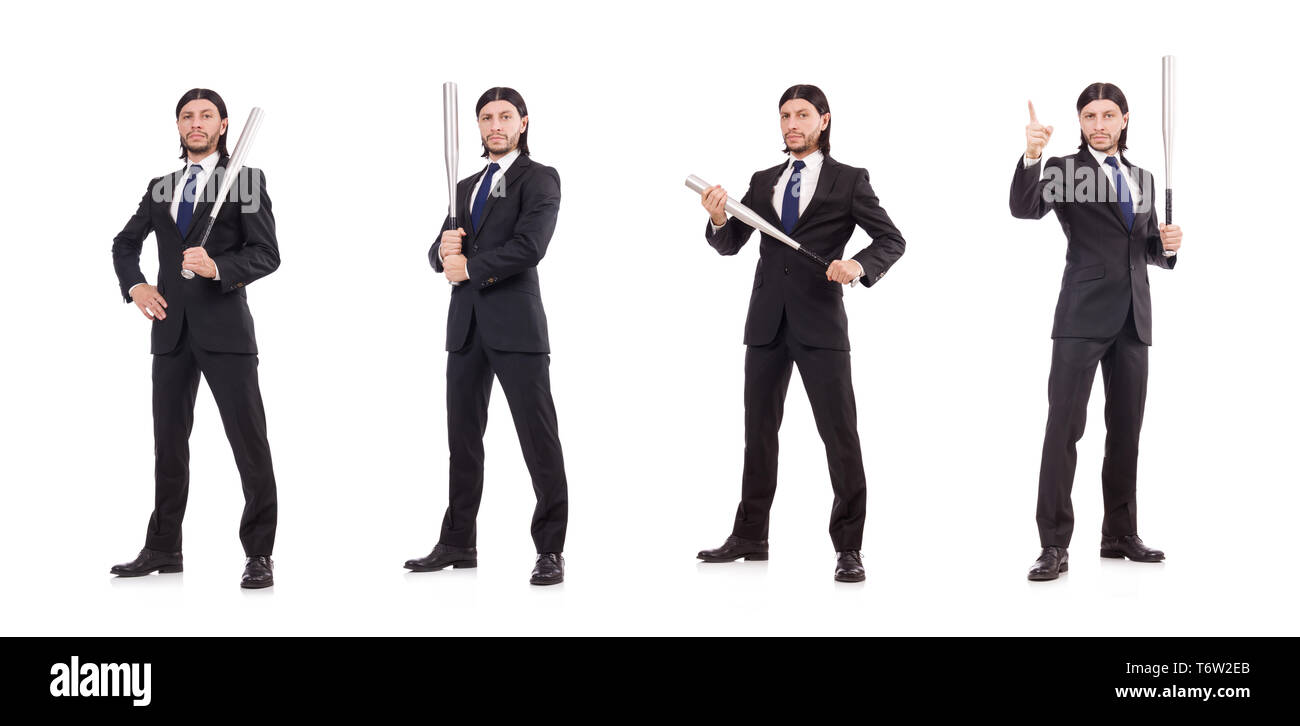 Man with baseball bat isolated on white Stock Photo - Alamy
