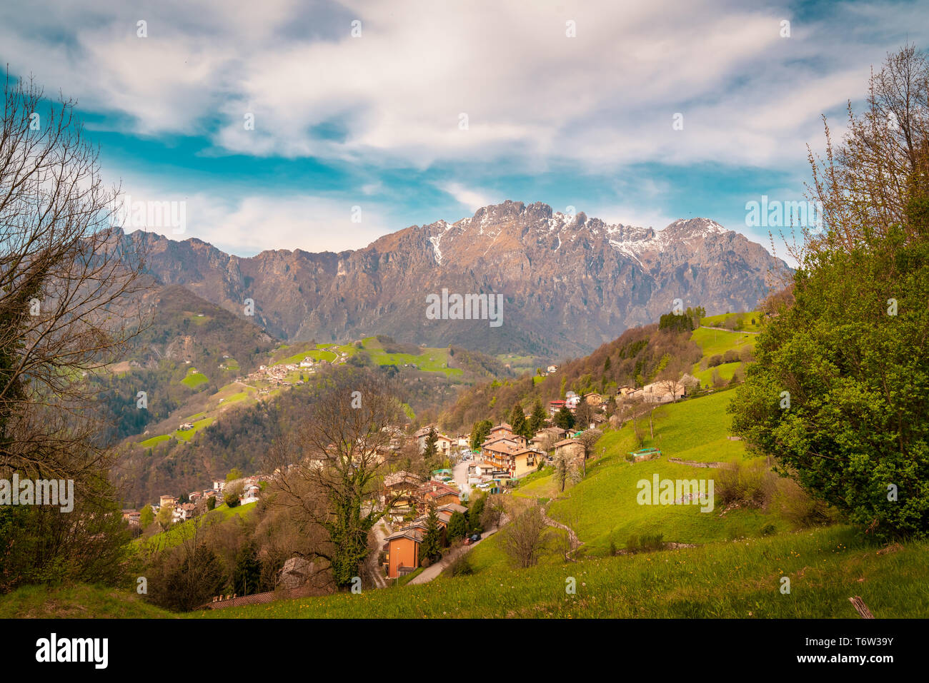 Landscape of green hills in Orobie mountains,background view of ...