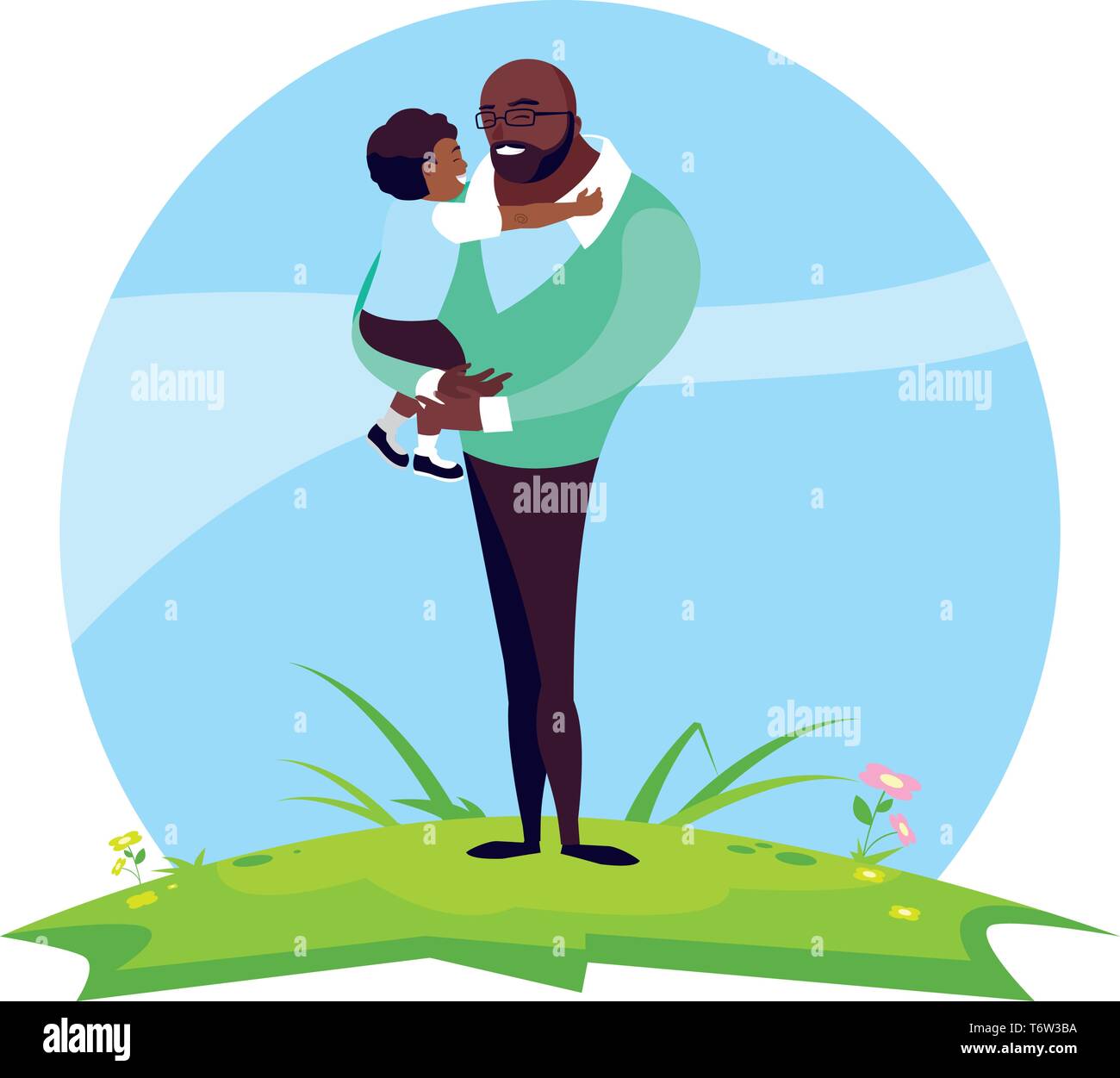 afro father with son in the field vector illustration design Stock ...