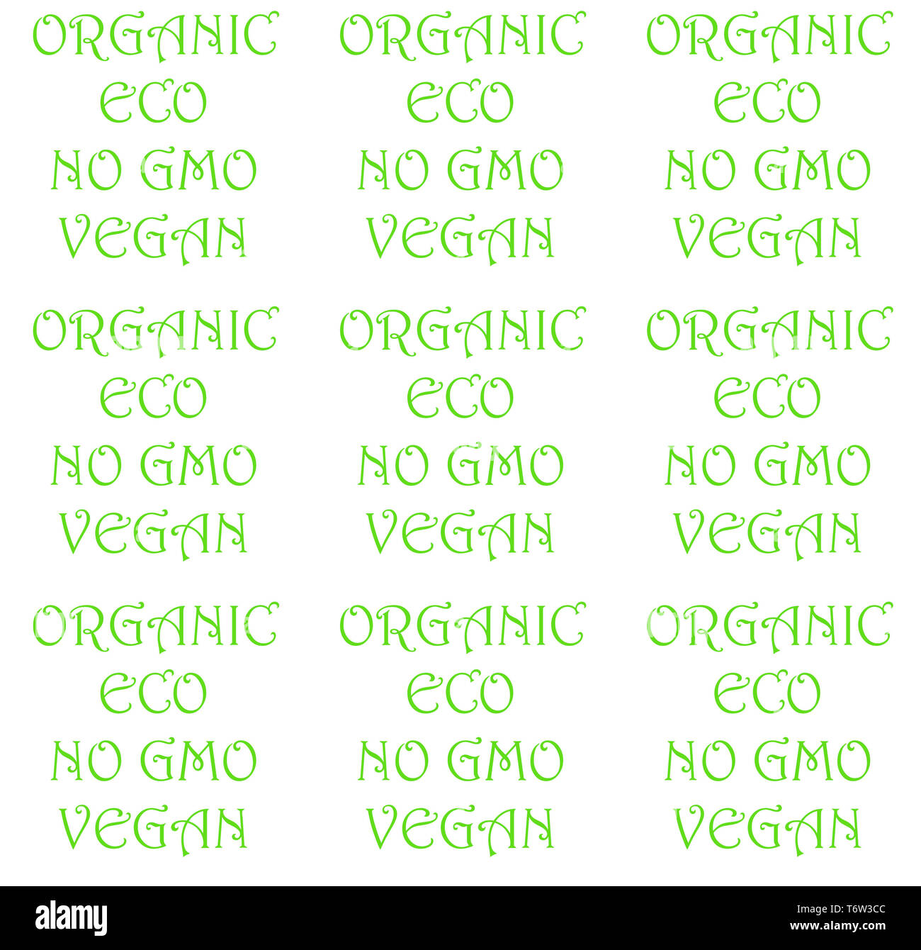 Organic, eco, no gmo, vegan text simle and clean on white background ...