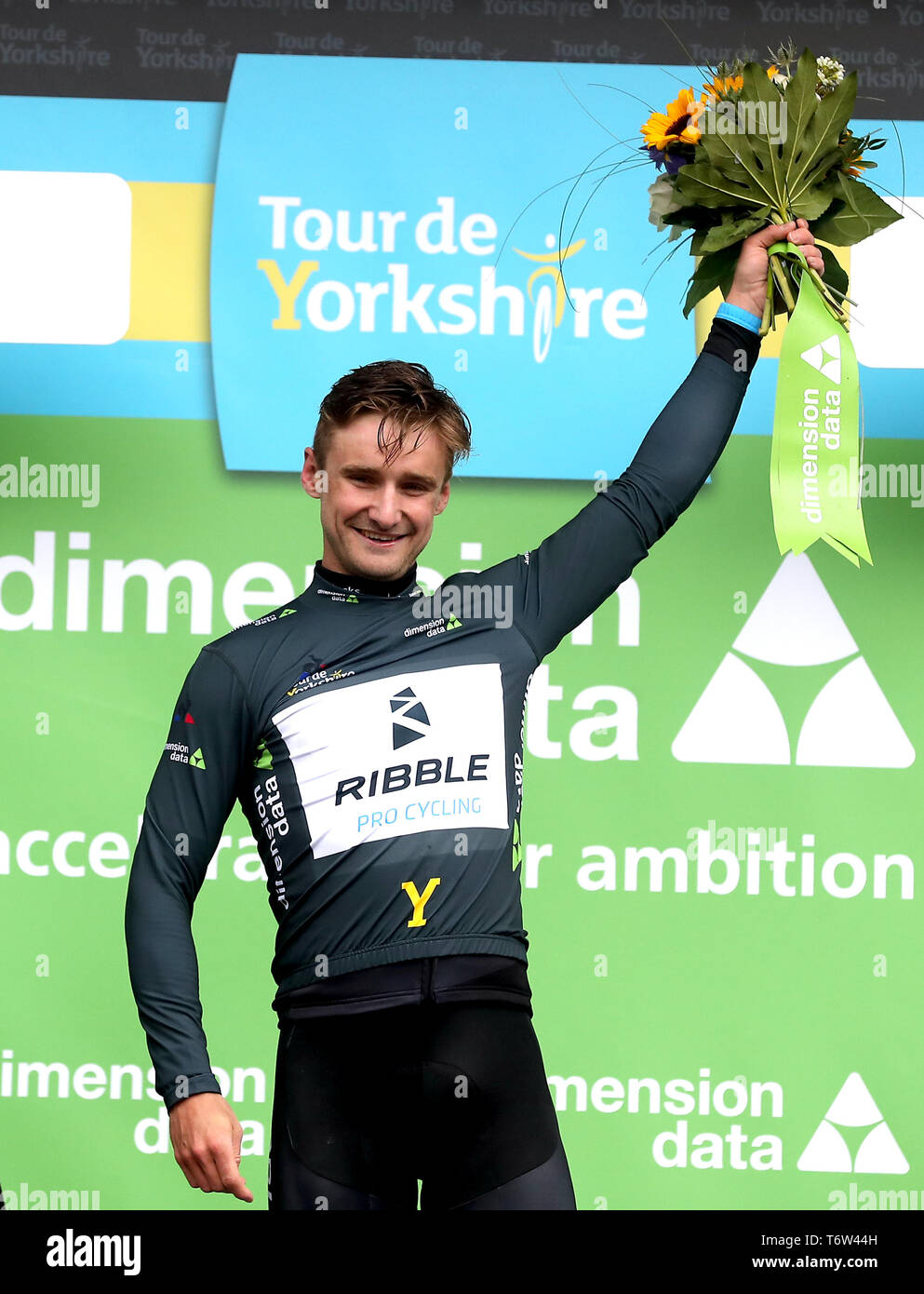 Celebrates winning stage one tour de yorkshire hi-res stock photography ...