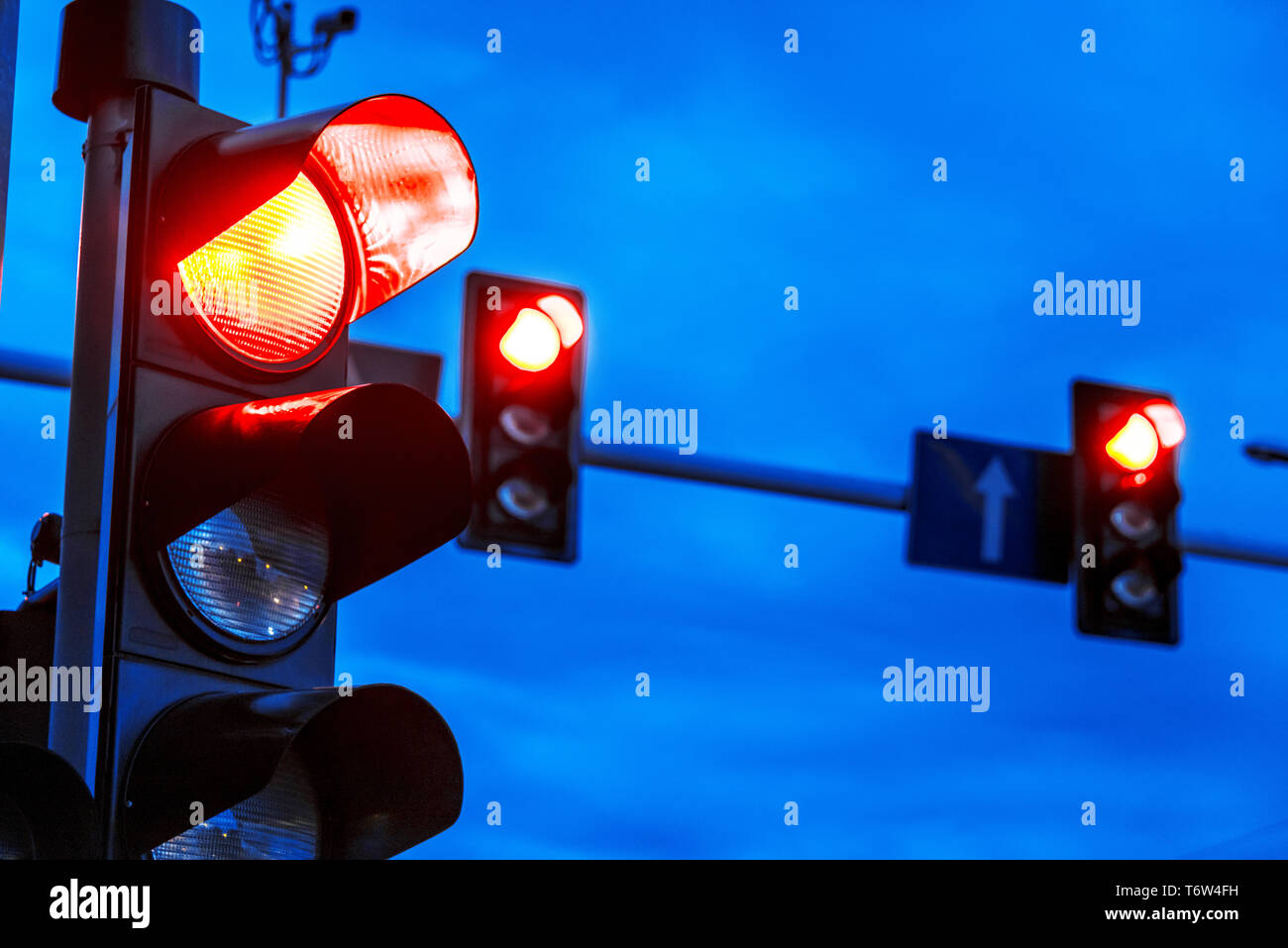 Traffic lights over urban intersection Stock Photo - Alamy