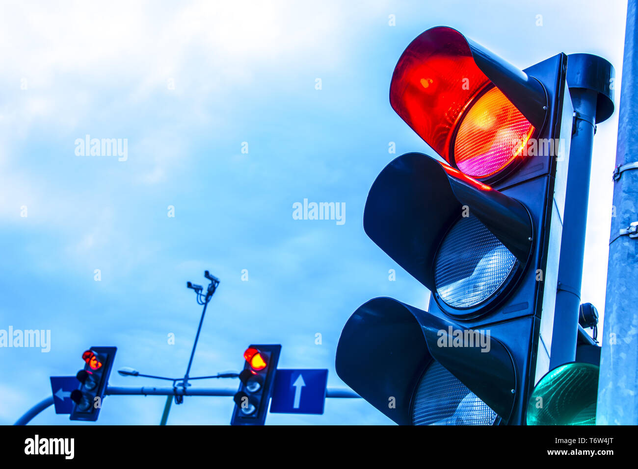 Traffic lights over urban intersection Stock Photo - Alamy