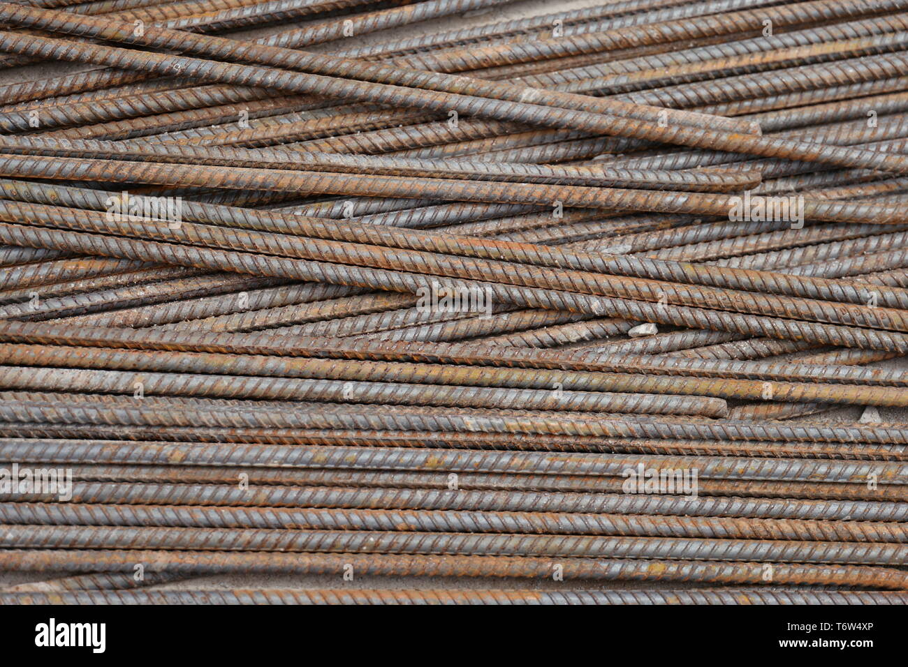 close up rusting steel bar, iron wire in the horizontal line for ...